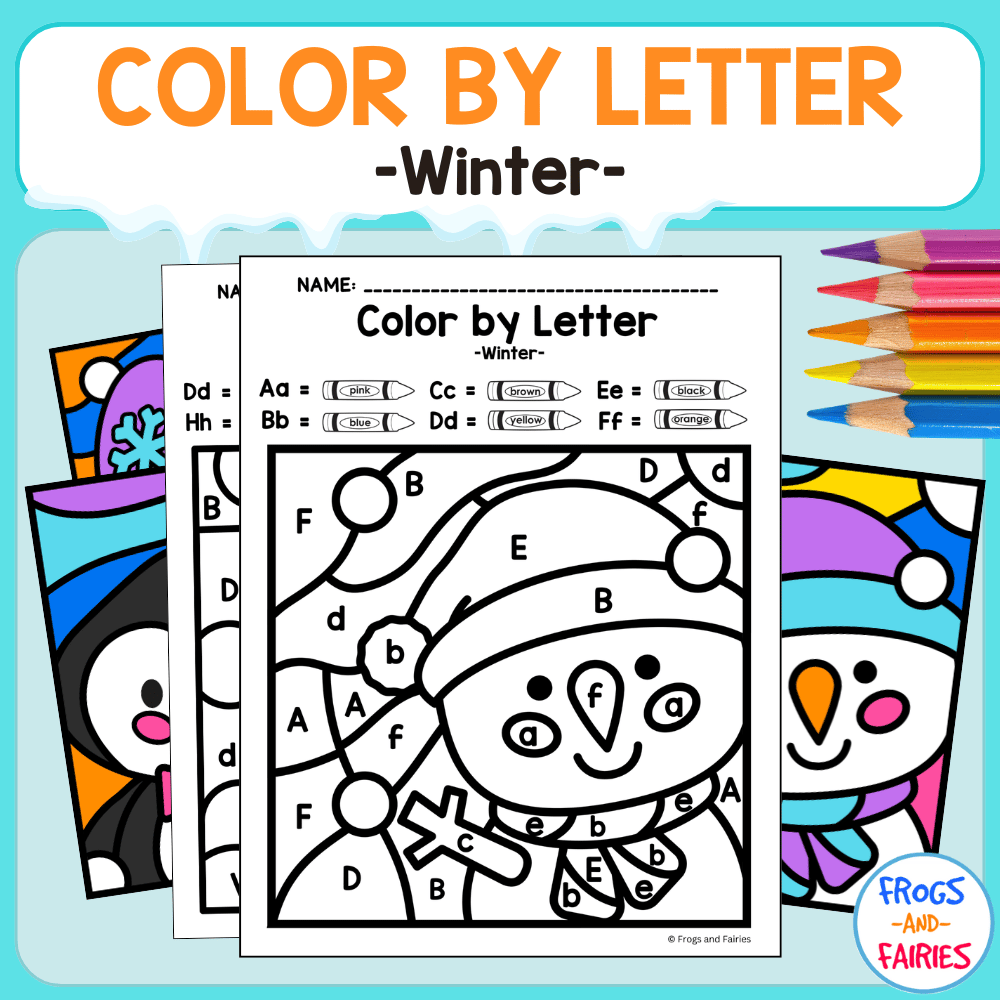 Winter Color by Letter Worksheets for Kindergarten Alphabet Practice