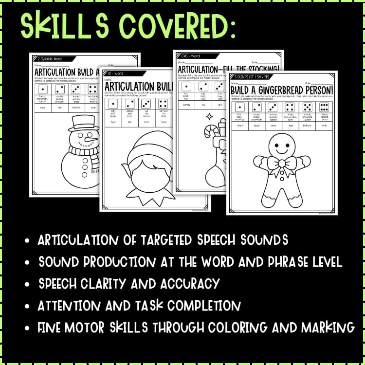 Christmas Articulation Worksheets - December Winter Speech Therapy ...