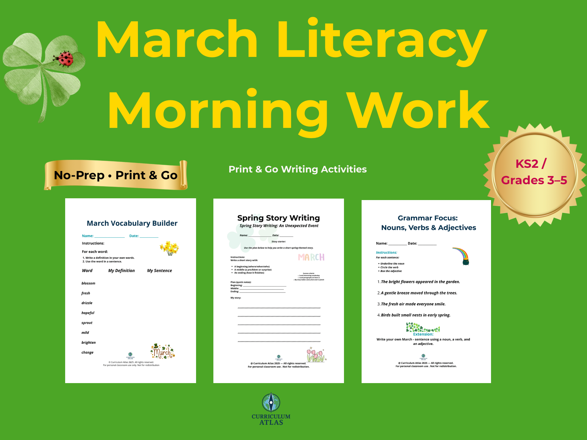 . March Literacy Morning Work | Print & Go Writing Activities | KS2 ...
