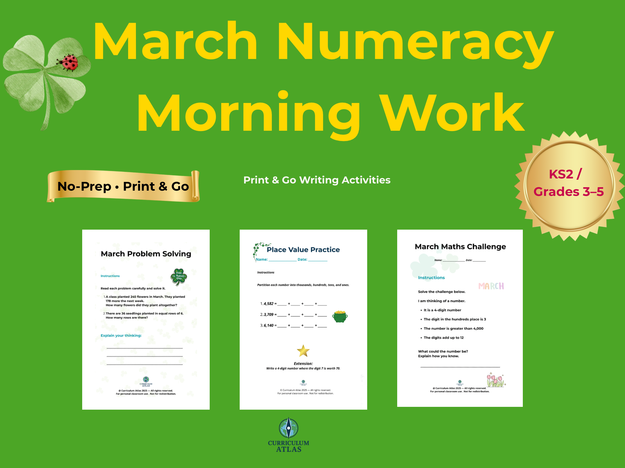 March Numeracy Morning Work | Print & Go Maths Activities (KS2 / Grades ...