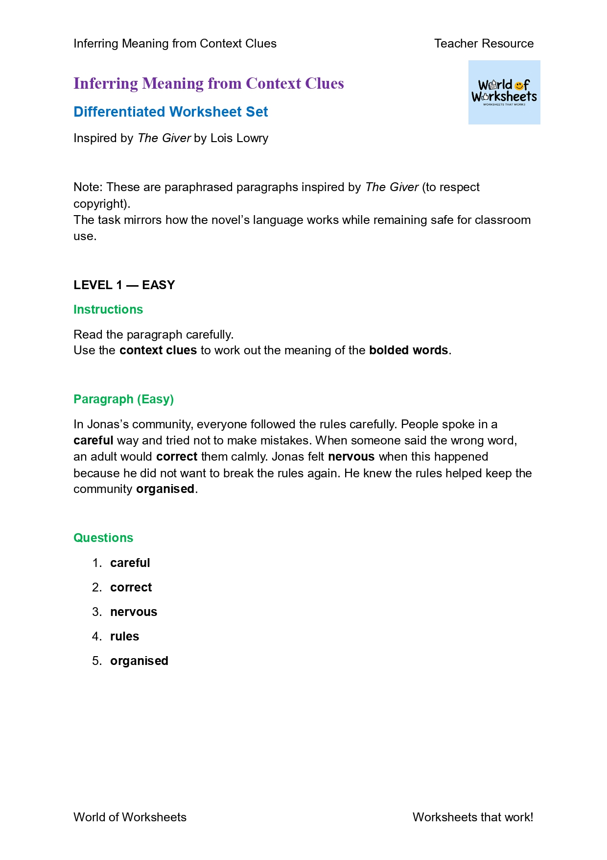 Inferring Meaning from Context (Differentiated Worksheet Set) - Payhip