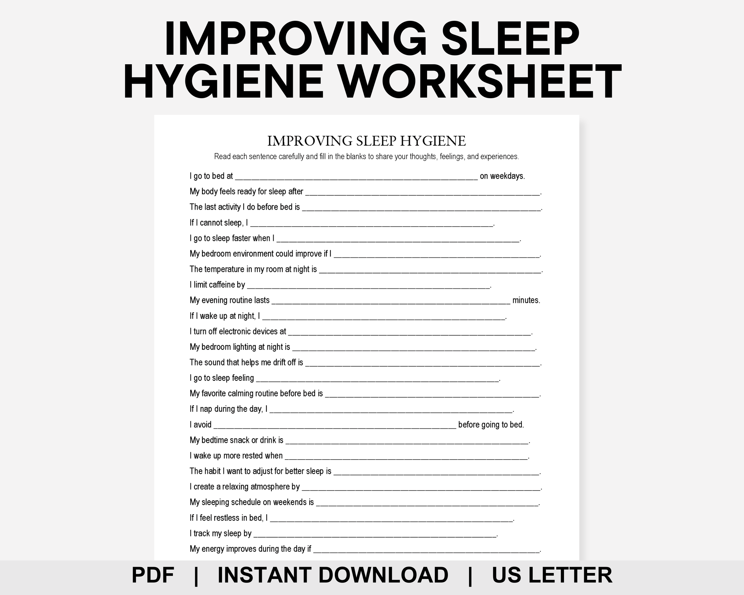 Improving Sleep Hygiene Worksheet, Sleep Habits, Bedtime Routine ...
