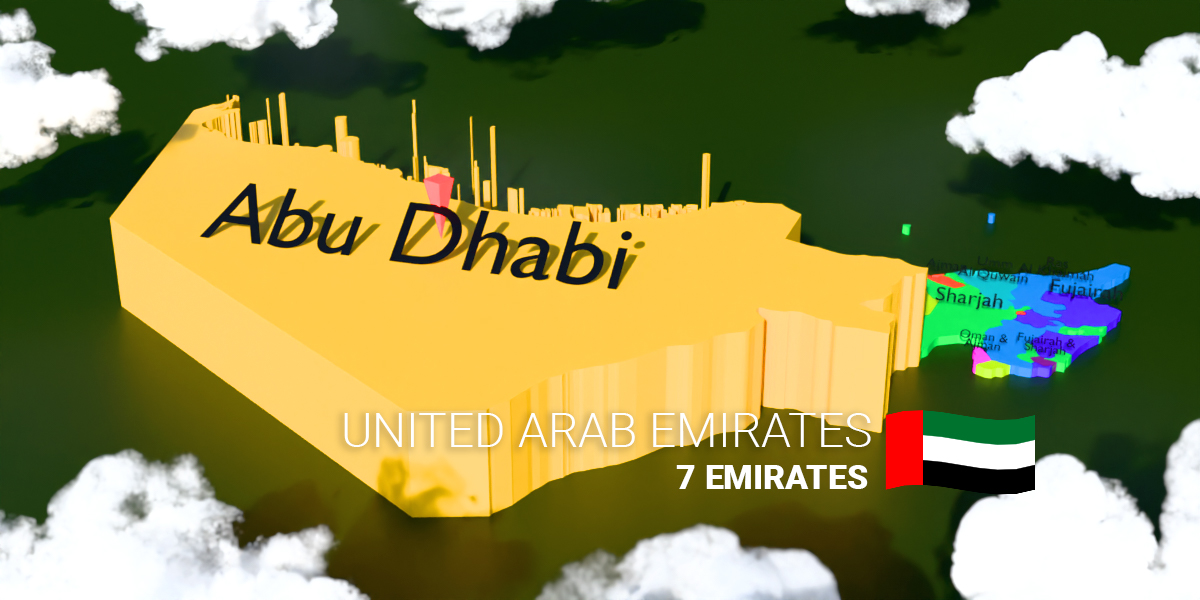 United Arab Emirates - 7 Emirates Map (3D Pre-rendered Images) - Payhip
