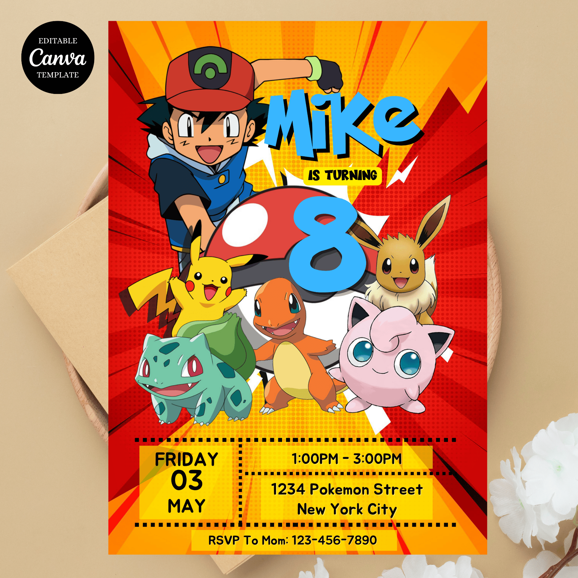 Editable Pokémon Birthday Invitation Canva Template | Kids Party Invite ...