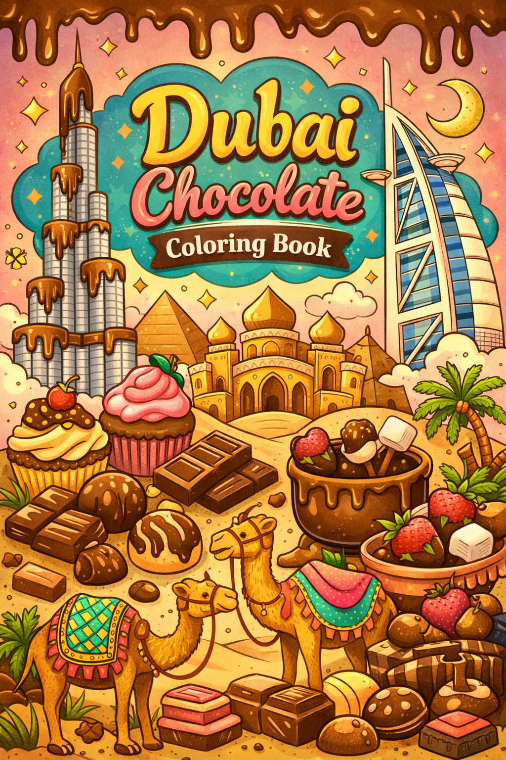 Dubai chocolate, coloring ebook, 62 designs, digital printable product ...