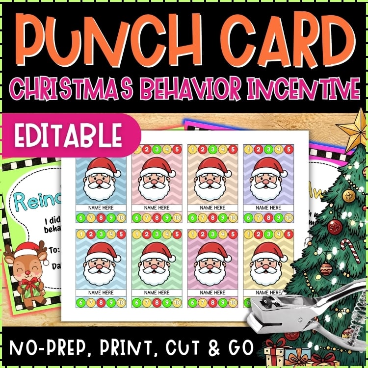 Christmas Punch Card for Classroom Management Behavior Incentives ...