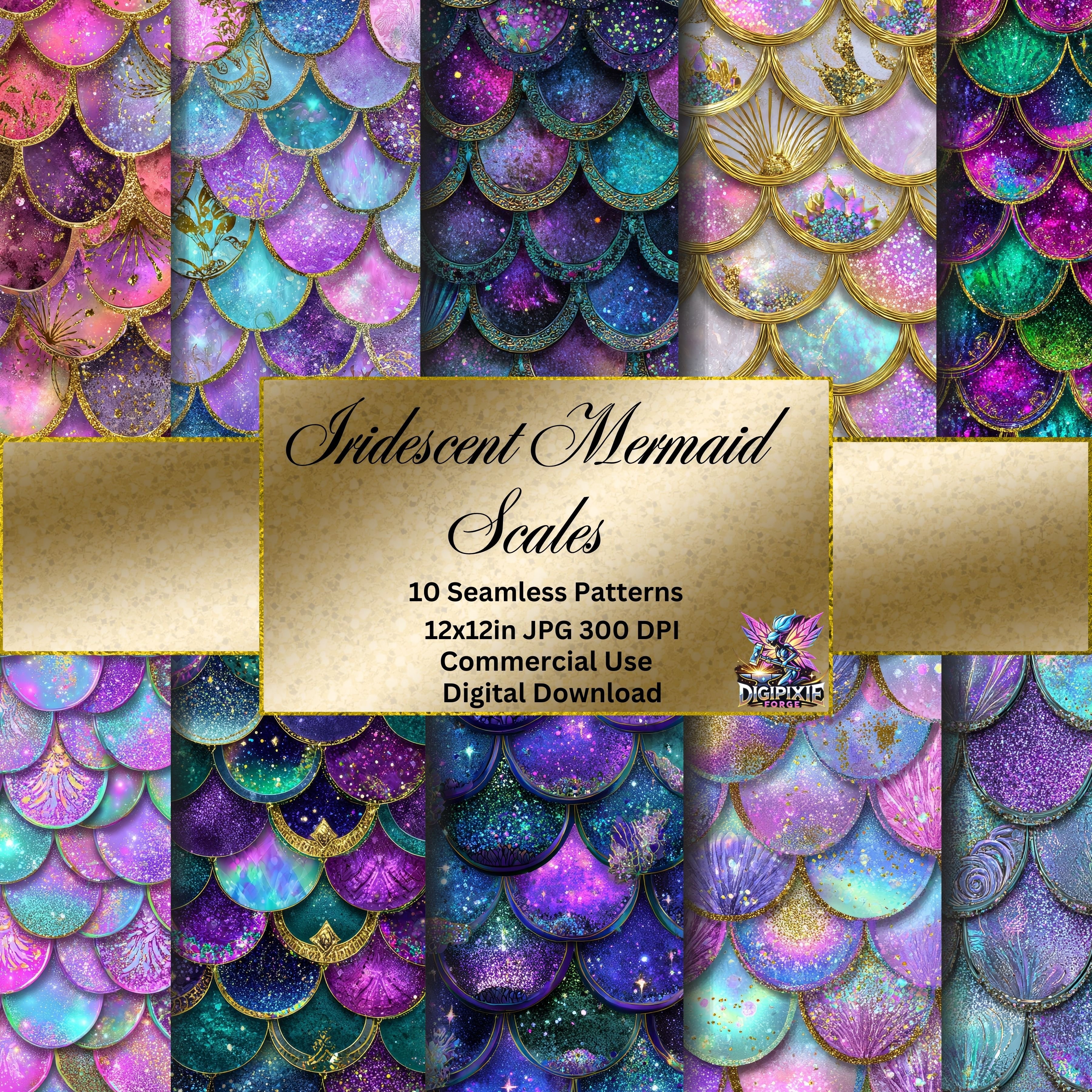 Iridescent Mermaid Scales Seamless Patterns Digital Paper Digital ...