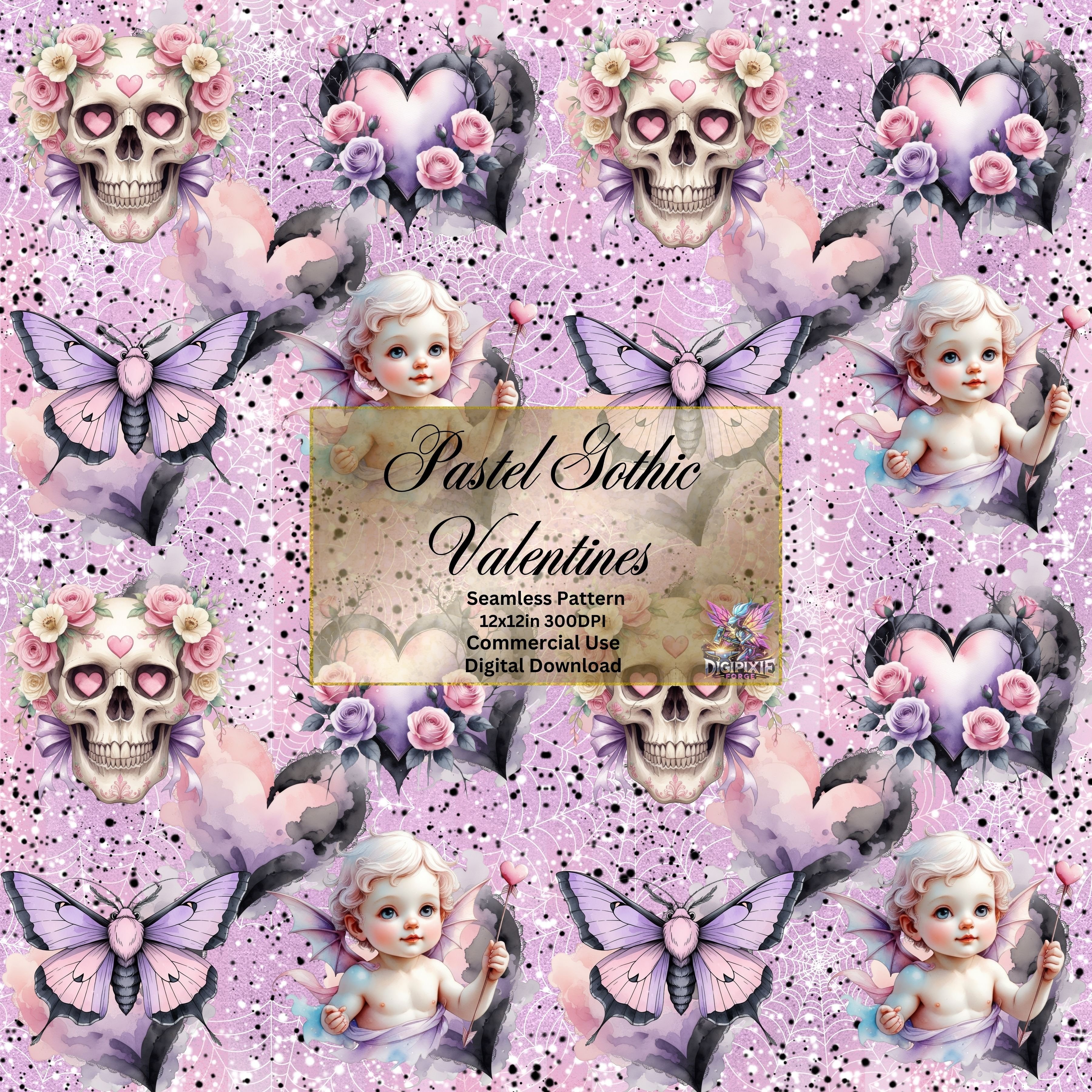Pastel Gothic Valentines Seamless Pattern Digital Paper Digital ...