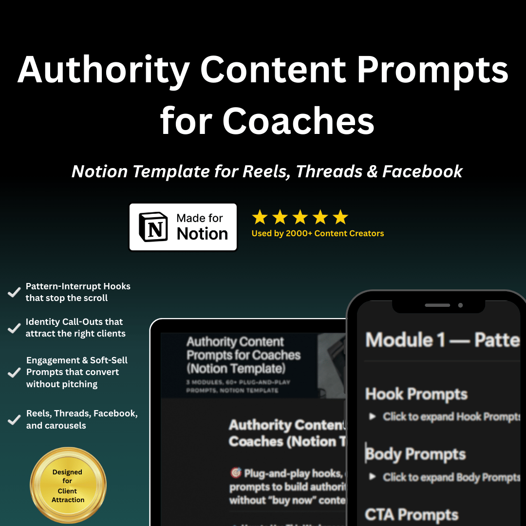 Authority Content Prompts for Coaches - Notion Template - Payhip