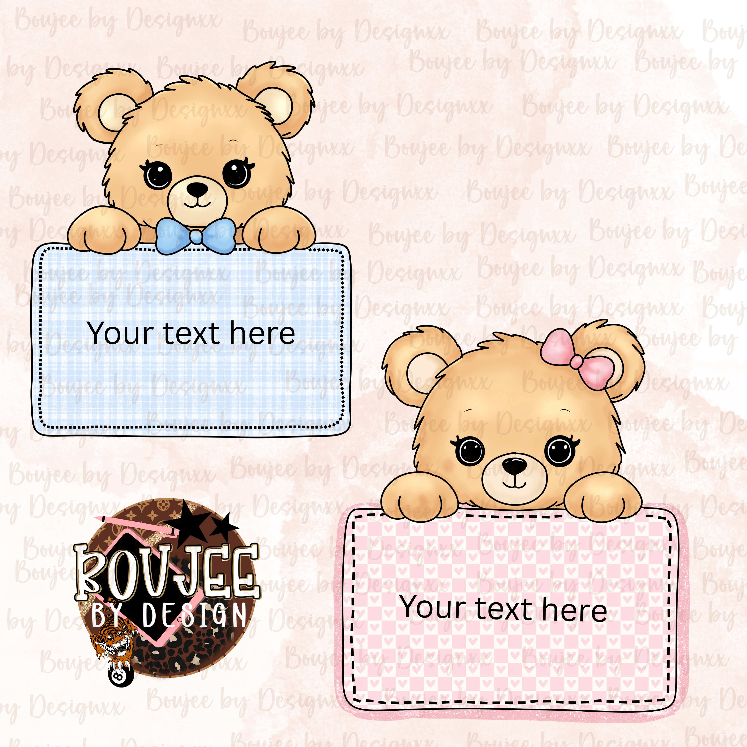 Cute Teddy Bear Text Holder PNG Bundle | Editable Text Frames | Boy ...