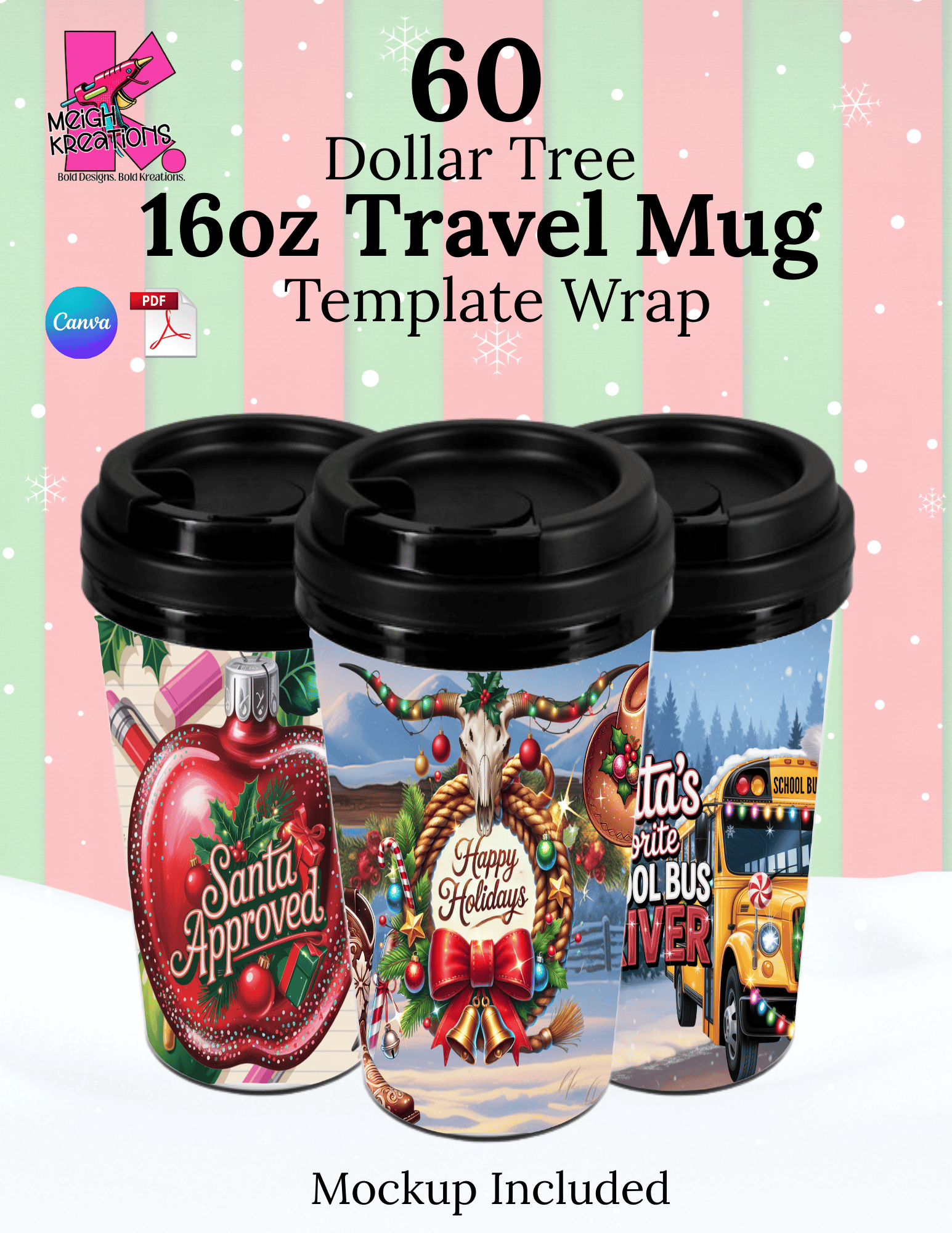 60- 16oz Dollar Tree Travel Mug Wrap Template Bundle - Payhip