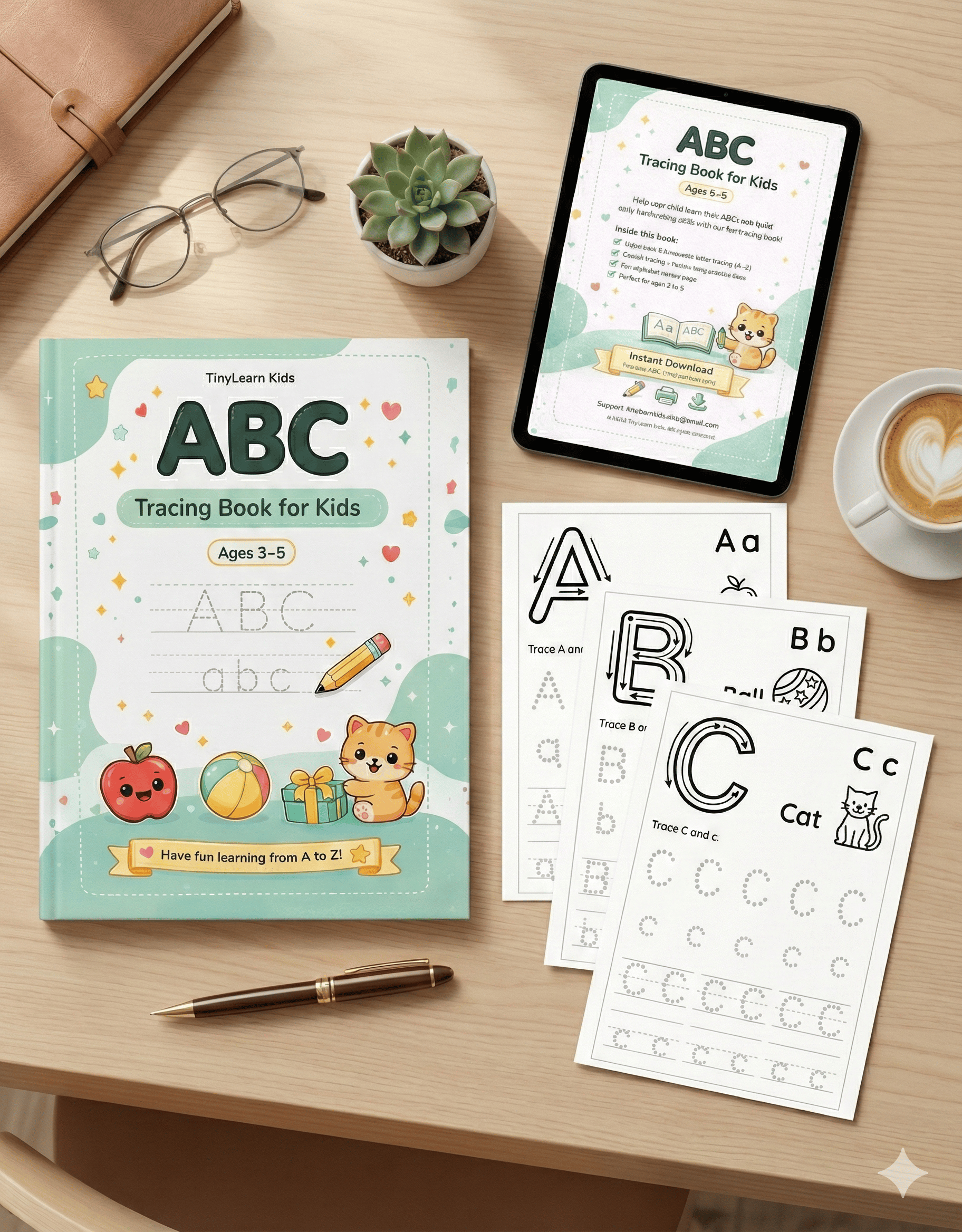 ABC Tracing Book for Kids (Ages 3–5) — Printable A4 PDF Workbook - Payhip