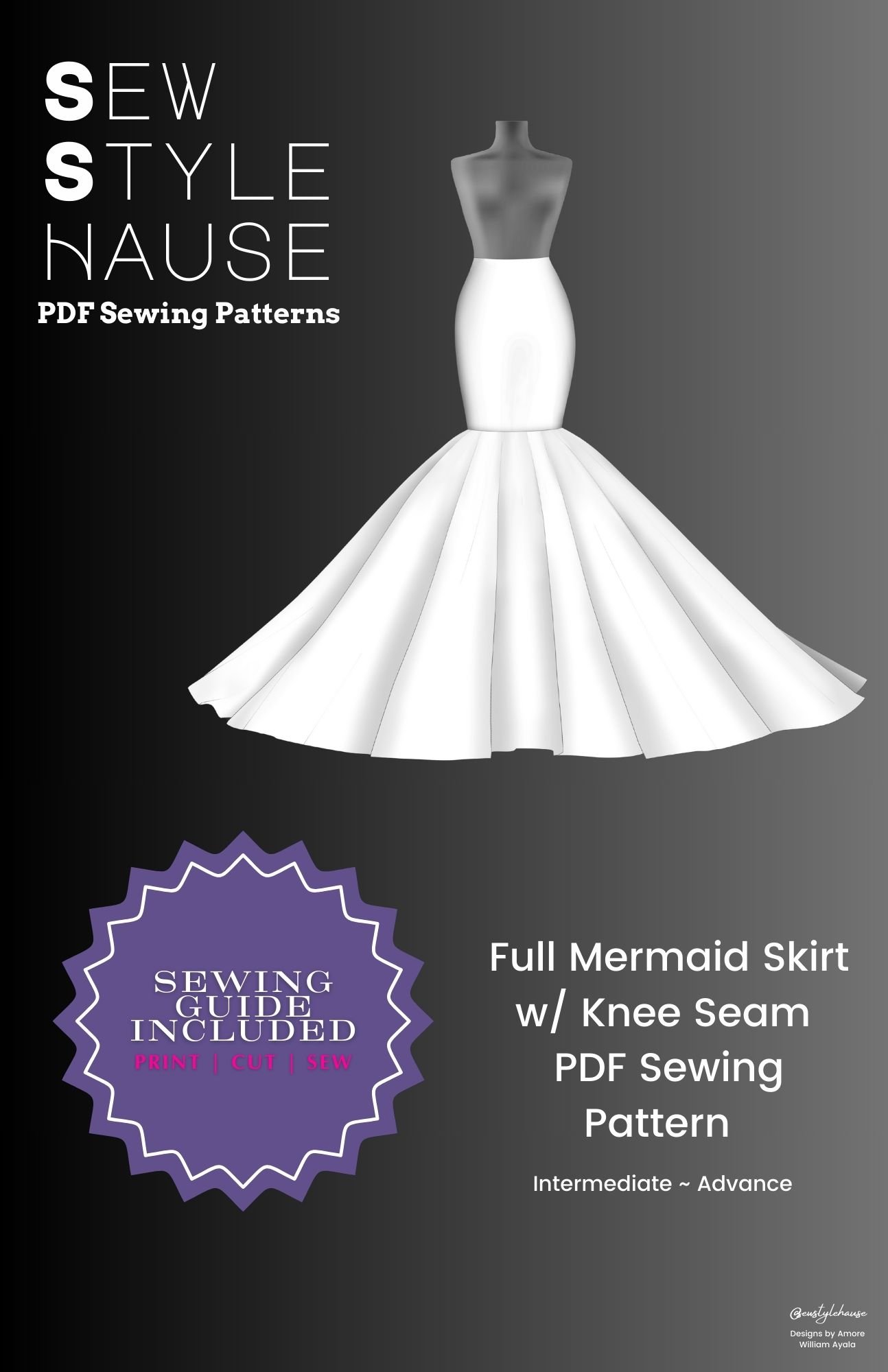 Full Train Mermaid Skirt w/Knee Seam PDF Sewing Pattern - Payhip