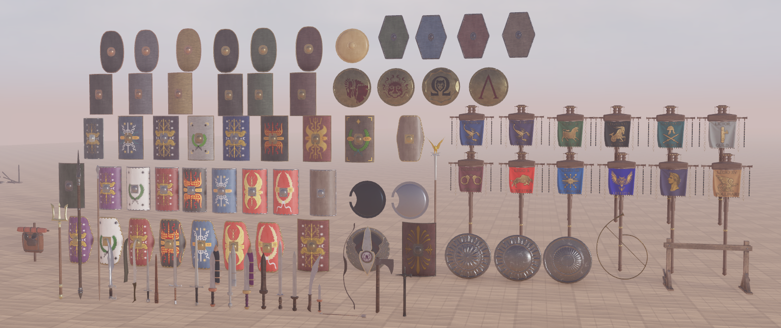CUSTOM Roman Swords, Shields, Flags and Asset Pack - 90 Assets - Payhip