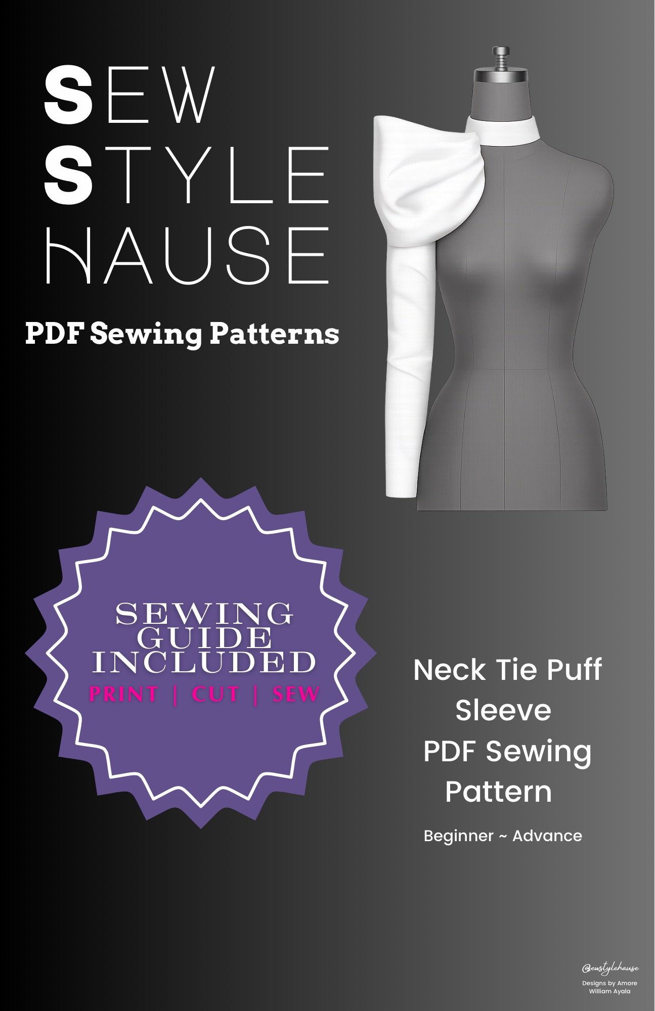 Neck Tie Puff Sleeve PDF Sewing Pattern - Payhip