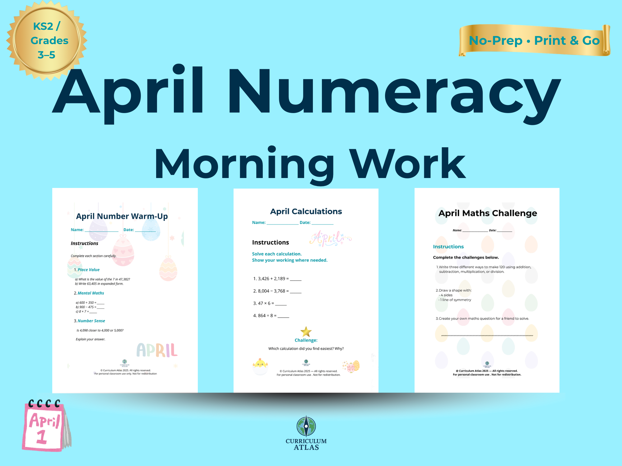 April Numeracy Morning Work | Print & Go Maths Worksheets (KS2 / Grades ...