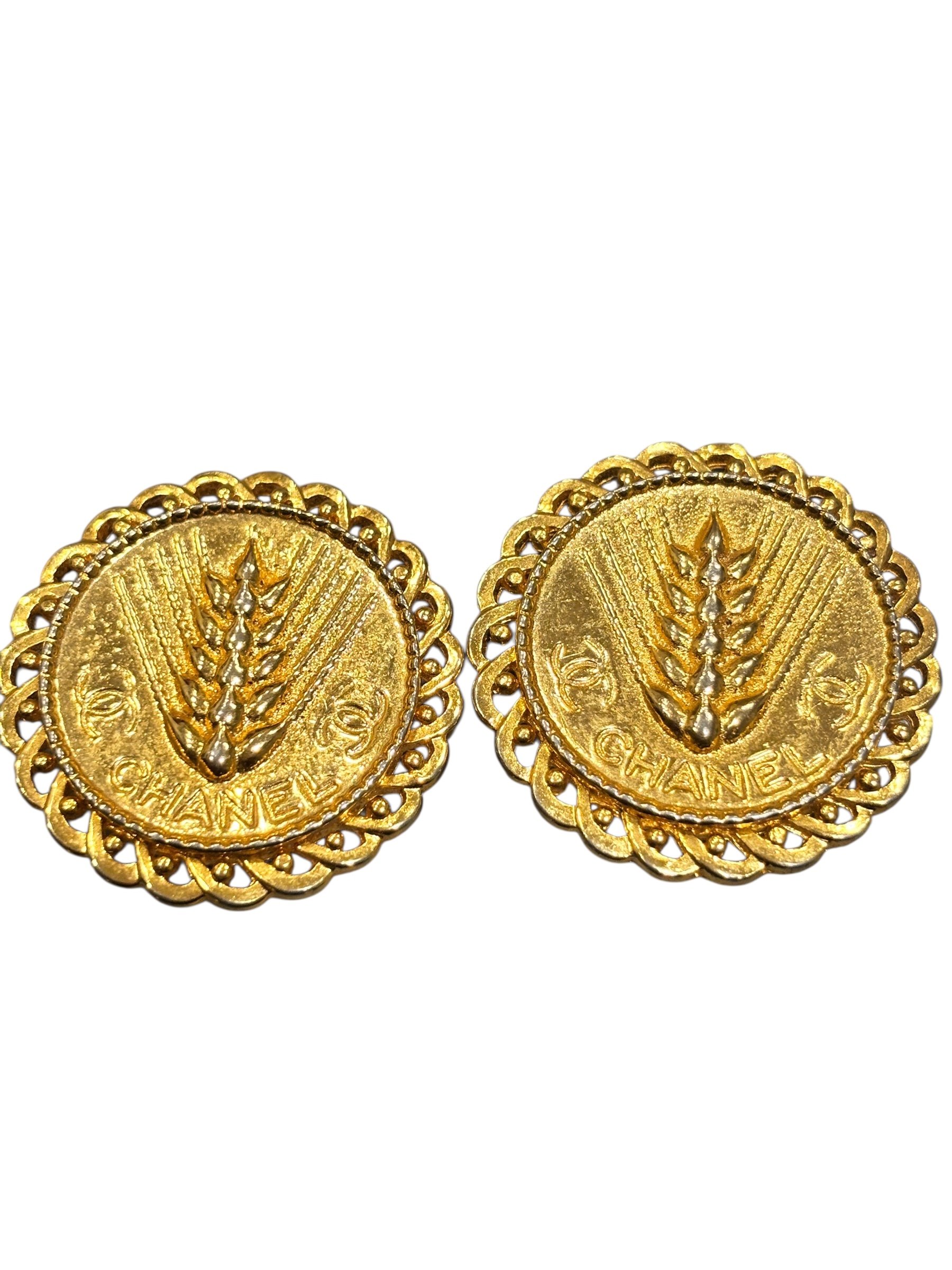 Chanel Wheat Motif Coin Clip-On Earrings (1980s) — Made in France - Payhip