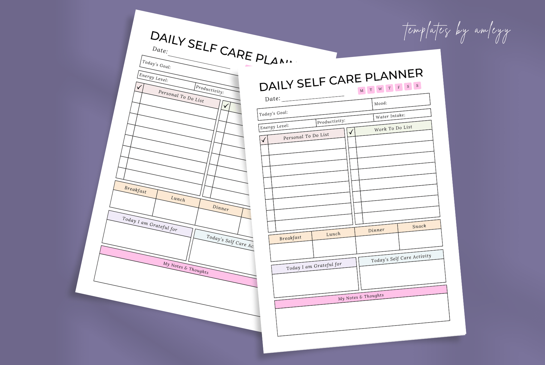 Daily Self Care Planner Template | Wellness & Self Care Checklist ...