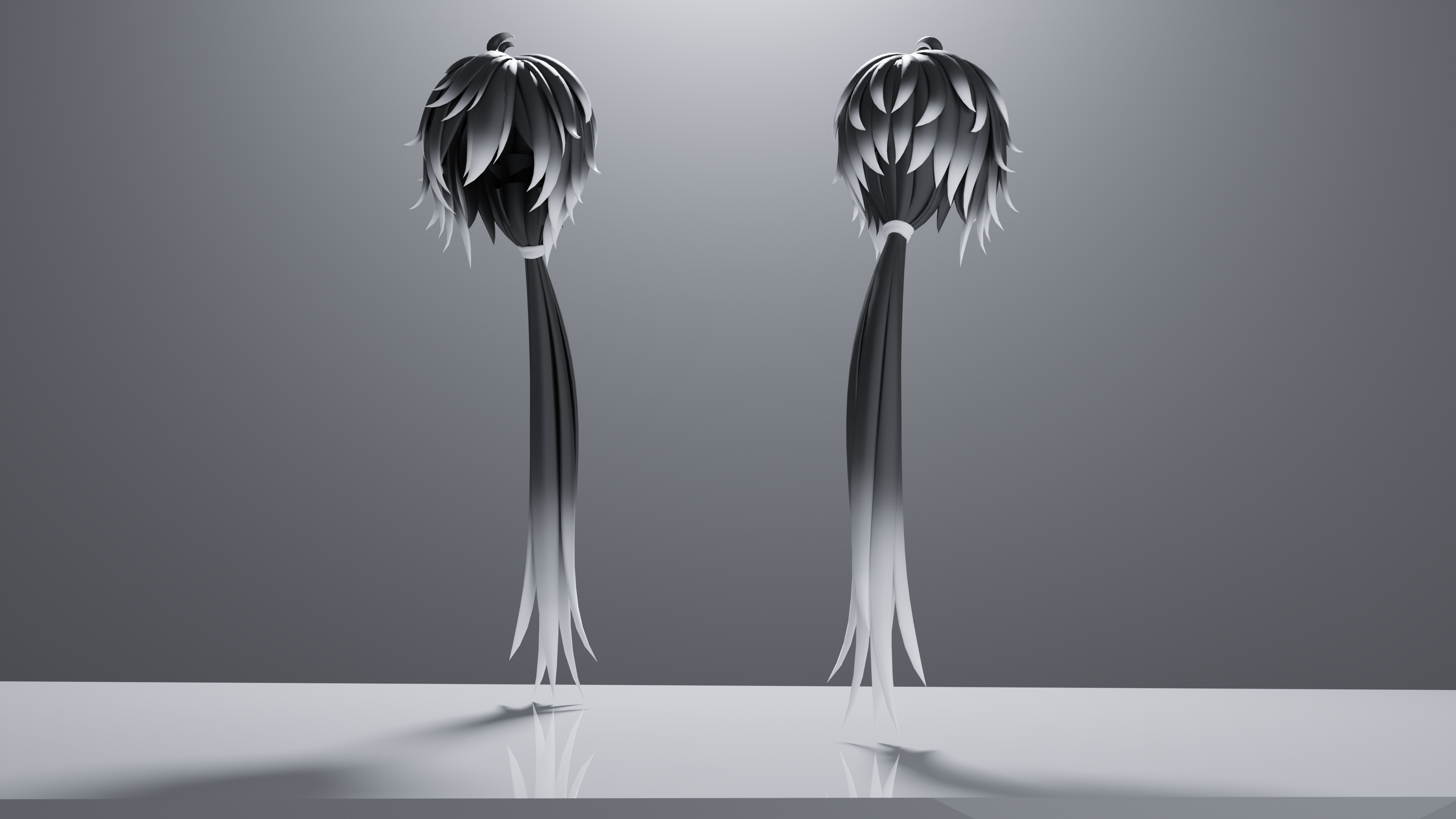 Long low ponytail hair Short hair (3D Model Asset)(Commercial license)