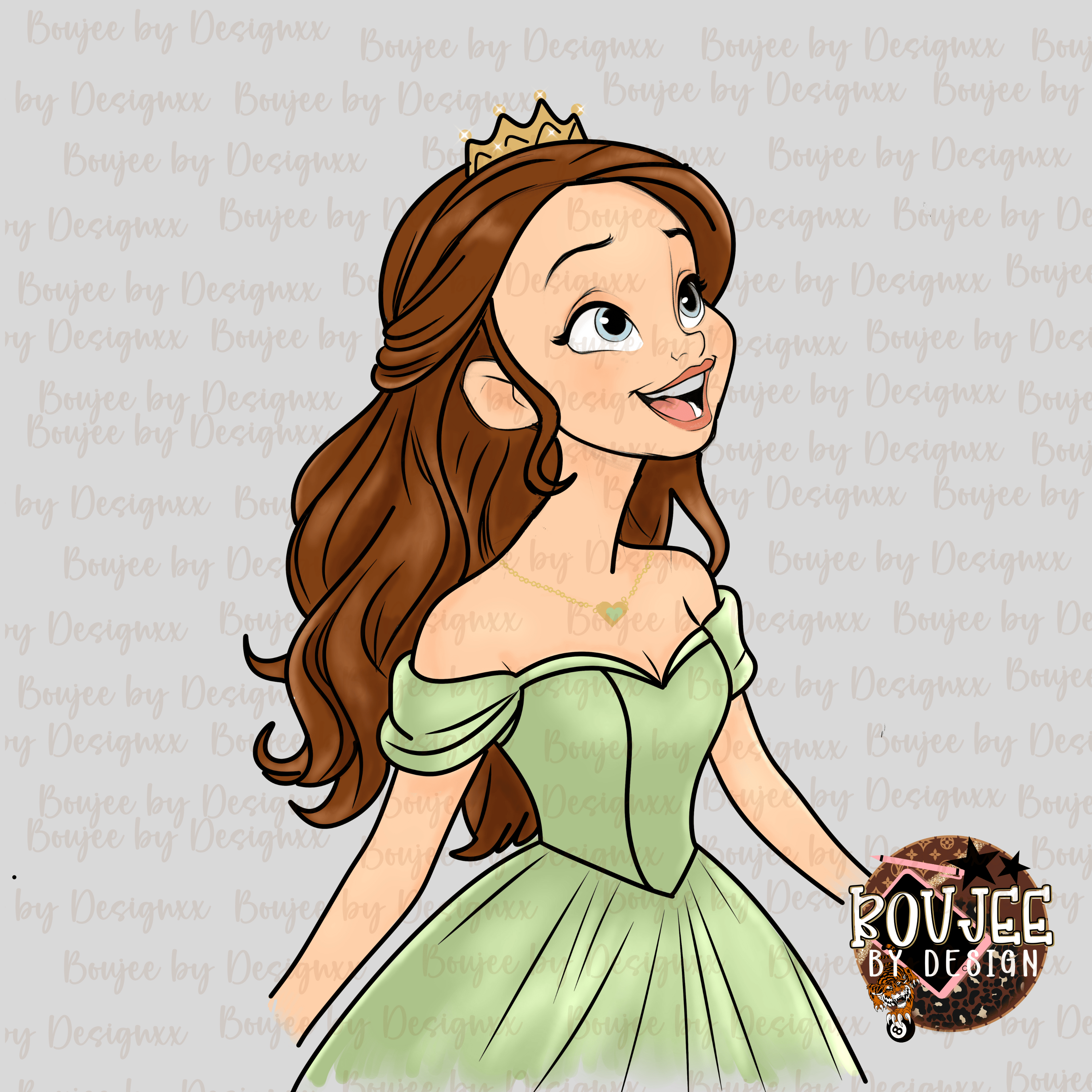 Princess Girl Clipart PNG – Green Dress – Hand Drawn Princess – Small ...