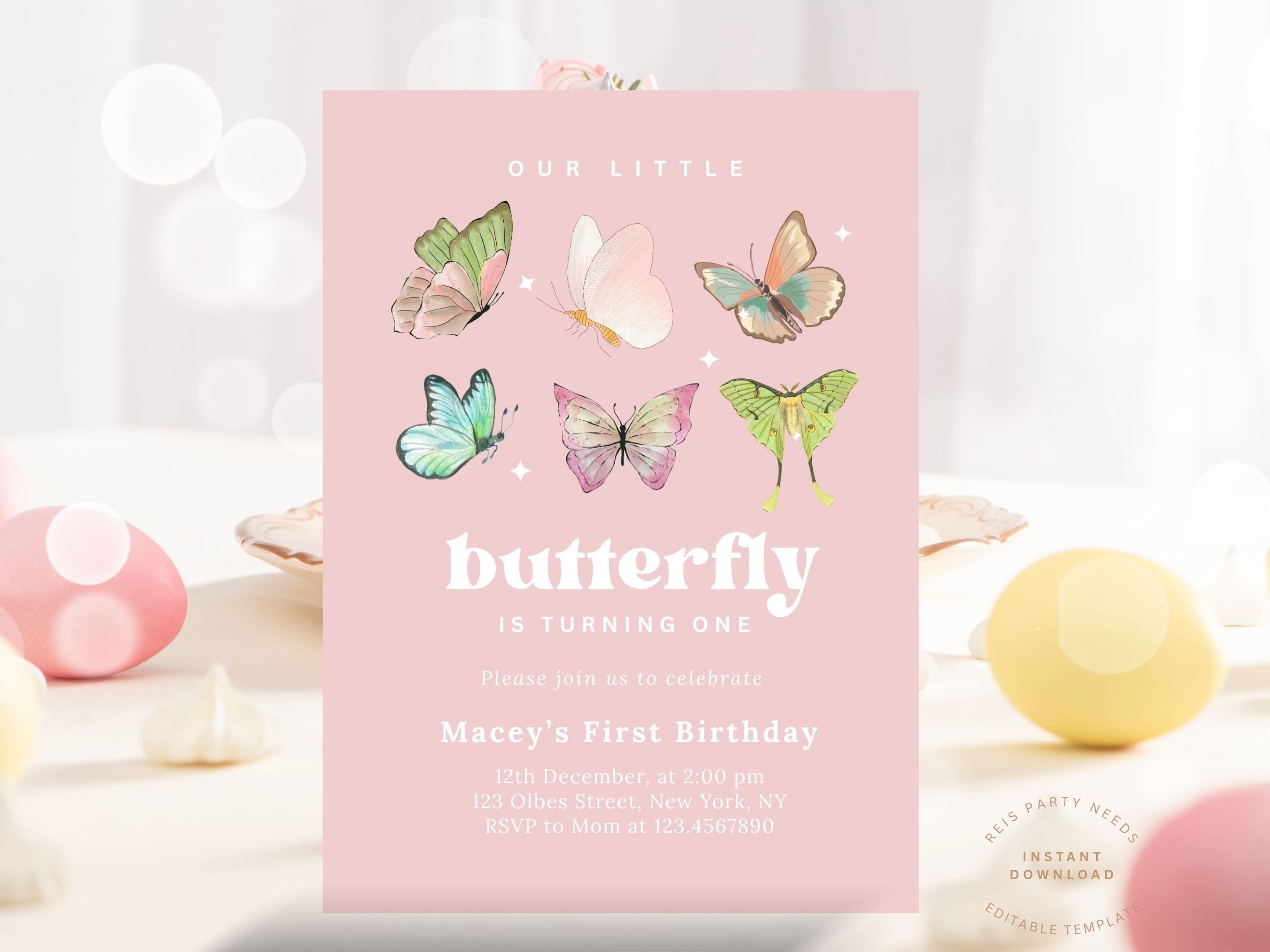 Butterfly First Birthday Invitation | Butterfly Birthday Invite Girl ...