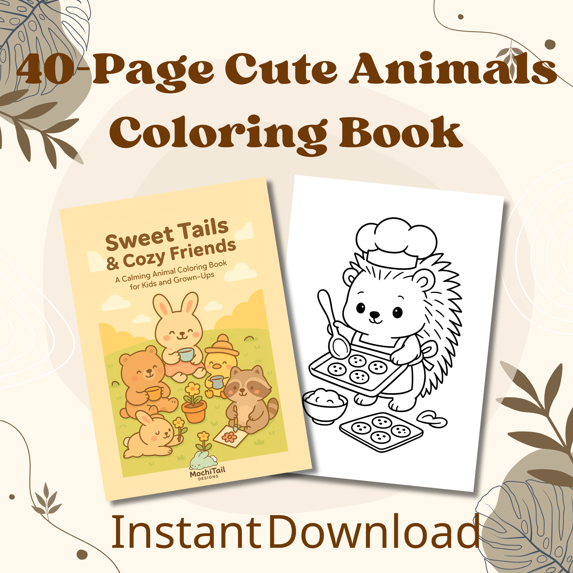 Cute Animals Coloring Book – 40 Adorable A4 Printable Pages for ...