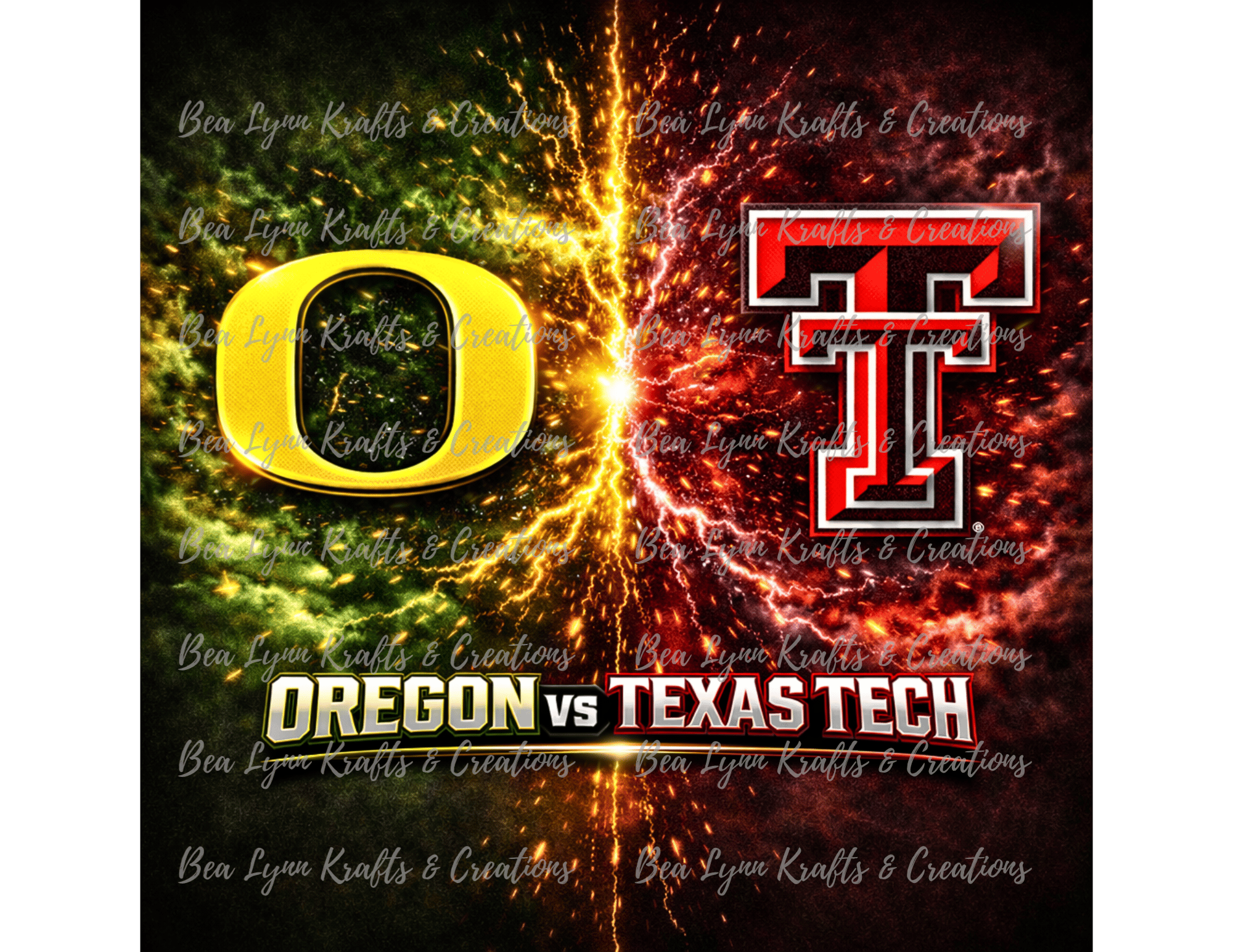 Oregon vs Texas Tech Split Lightning College Football Matchup PNG ...