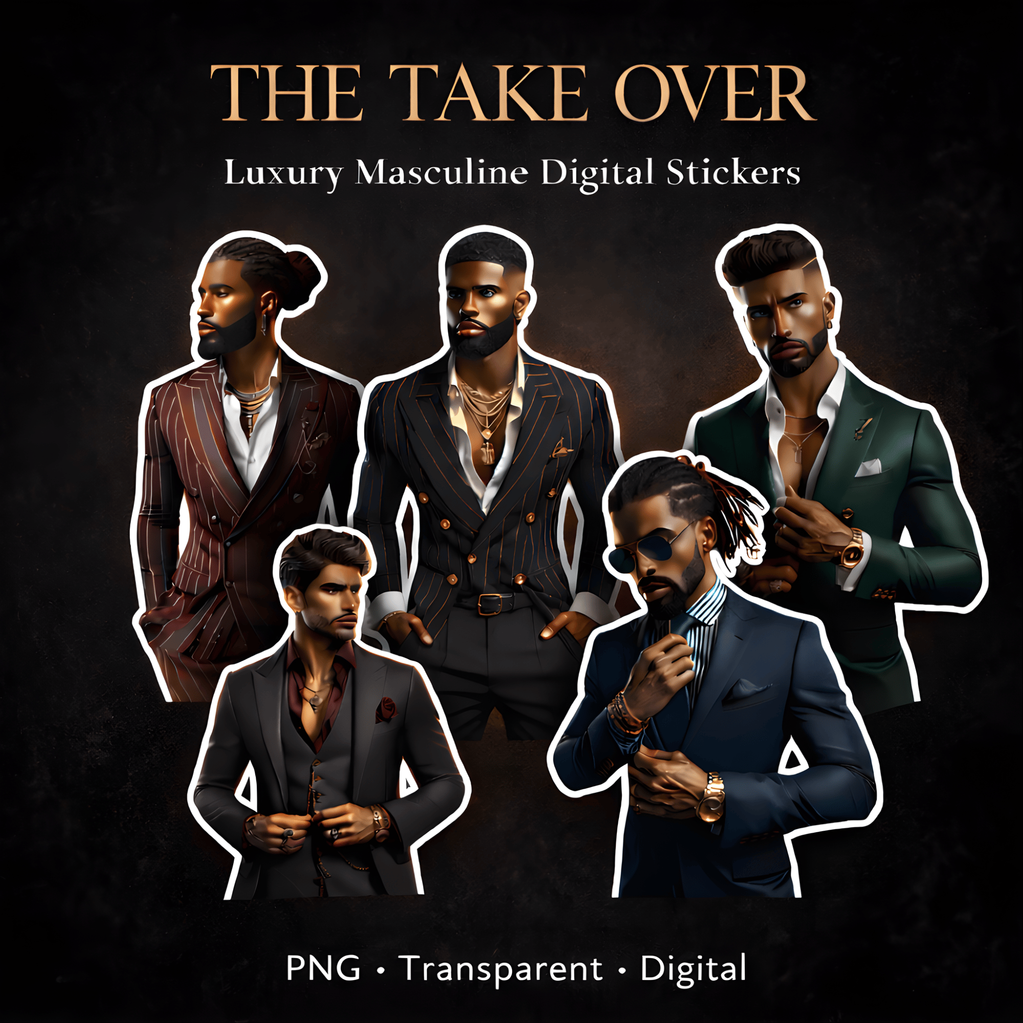 THE TAKE OVER Luxury Masculine Digital Sticker Pack (PNG • Transparent ...