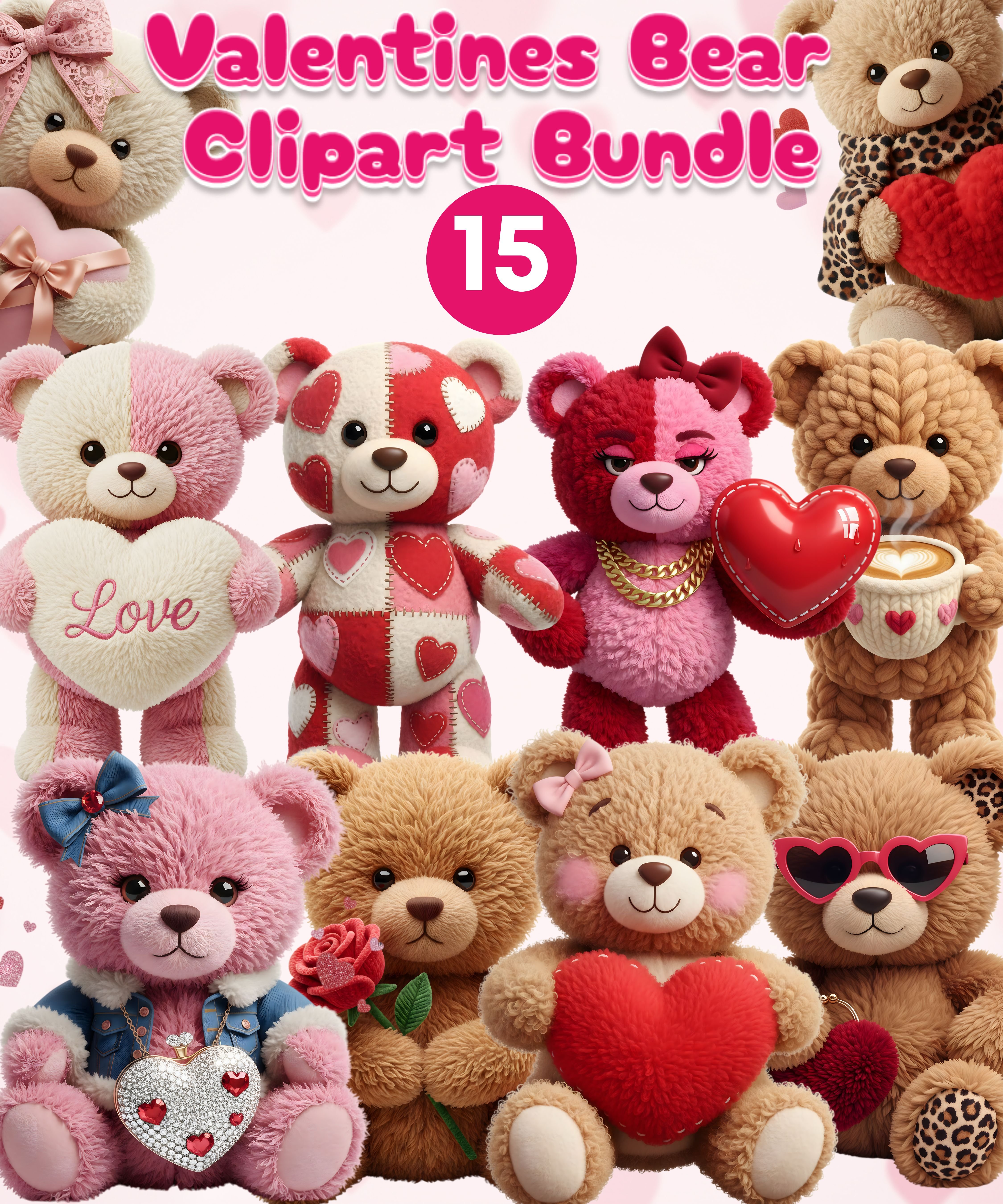 Valentine’s Bear Clipart Bundle | Cute Valentine Designs for T-Shirts ...