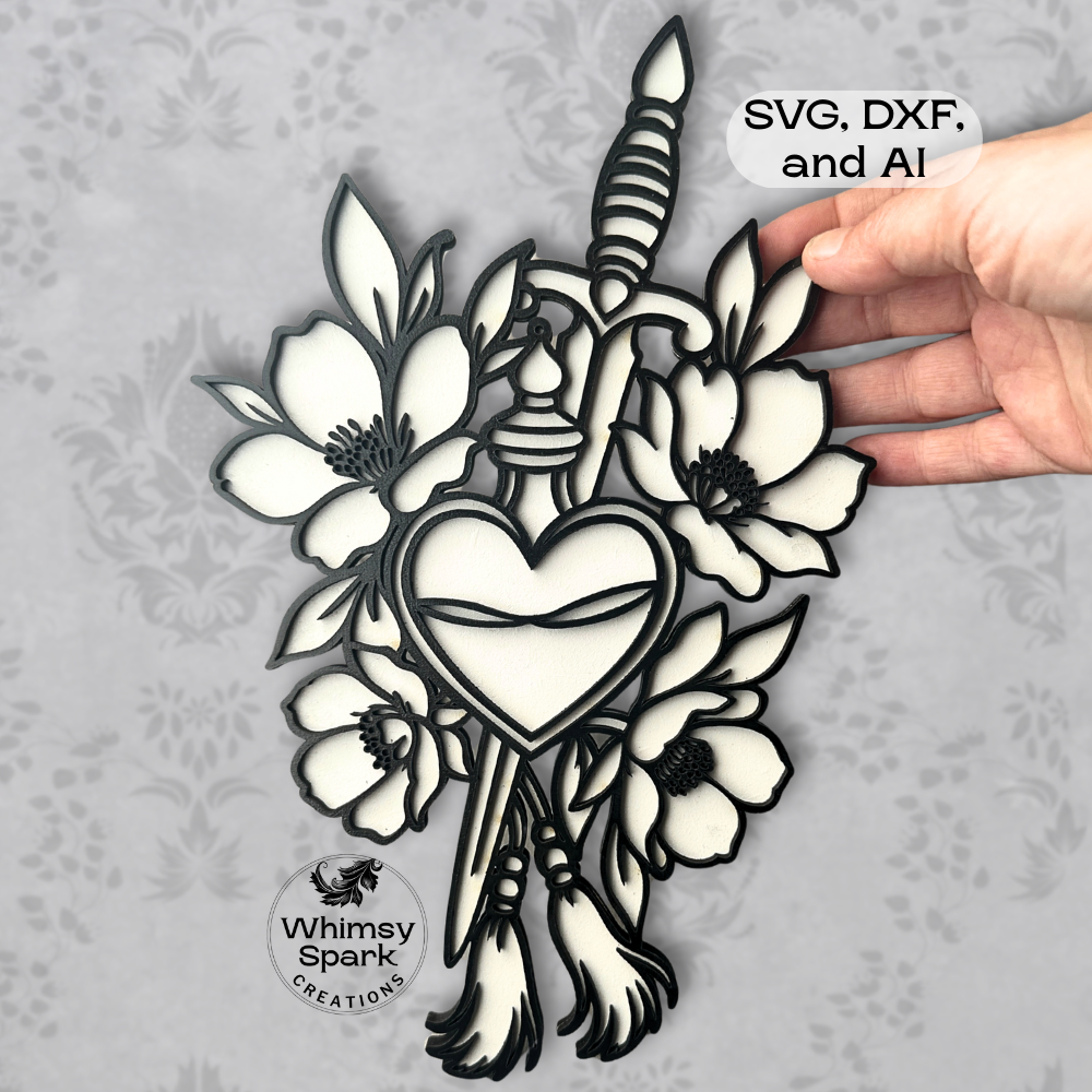 Goth Valentine Heart Dagger Laser Cut File Gothic Love SVG Dark Romance ...