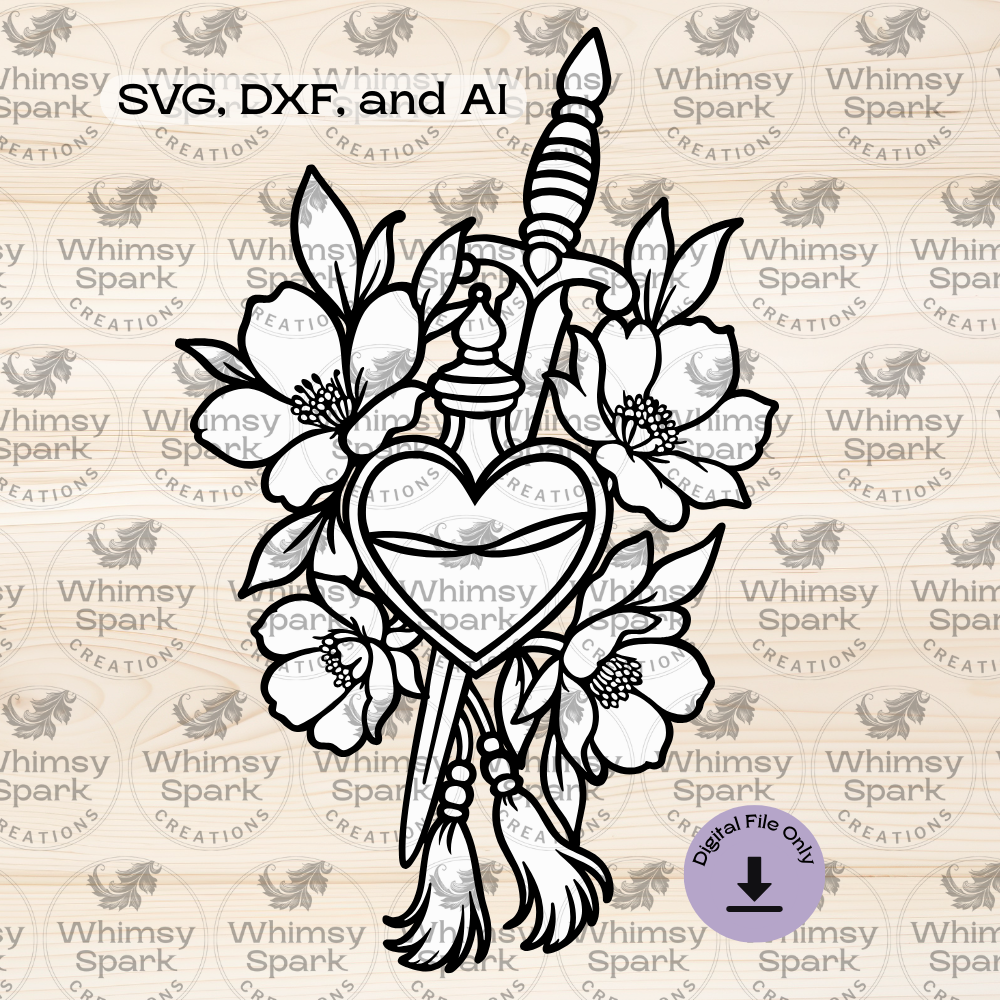 Goth Valentine Heart Dagger Laser Cut File Gothic Love SVG Dark Romance ...