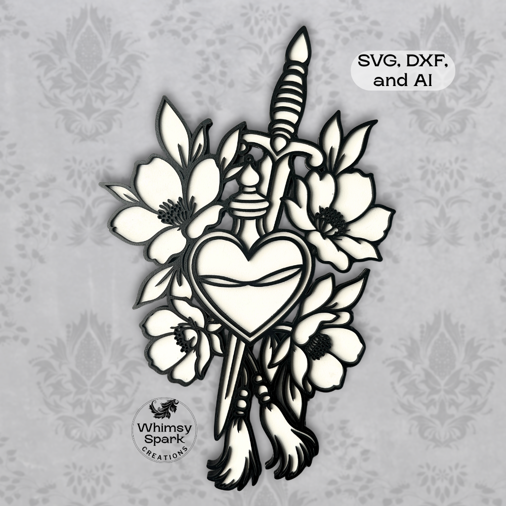 Goth Valentine Heart Dagger Laser Cut File Gothic Love SVG Dark Romance ...