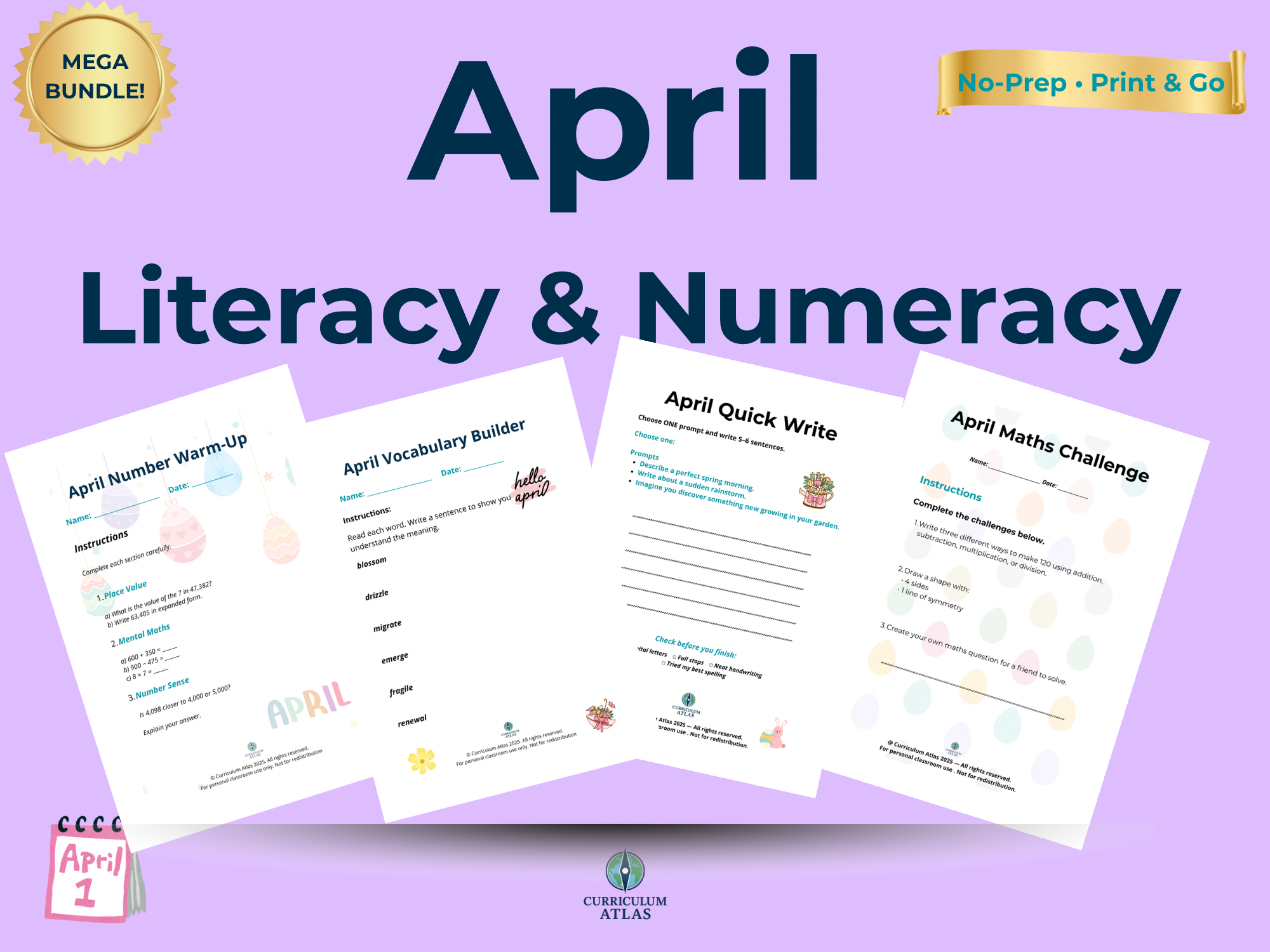 April Literacy & Numeracy Morning Work – MEGA Bundle | Print & Go ...
