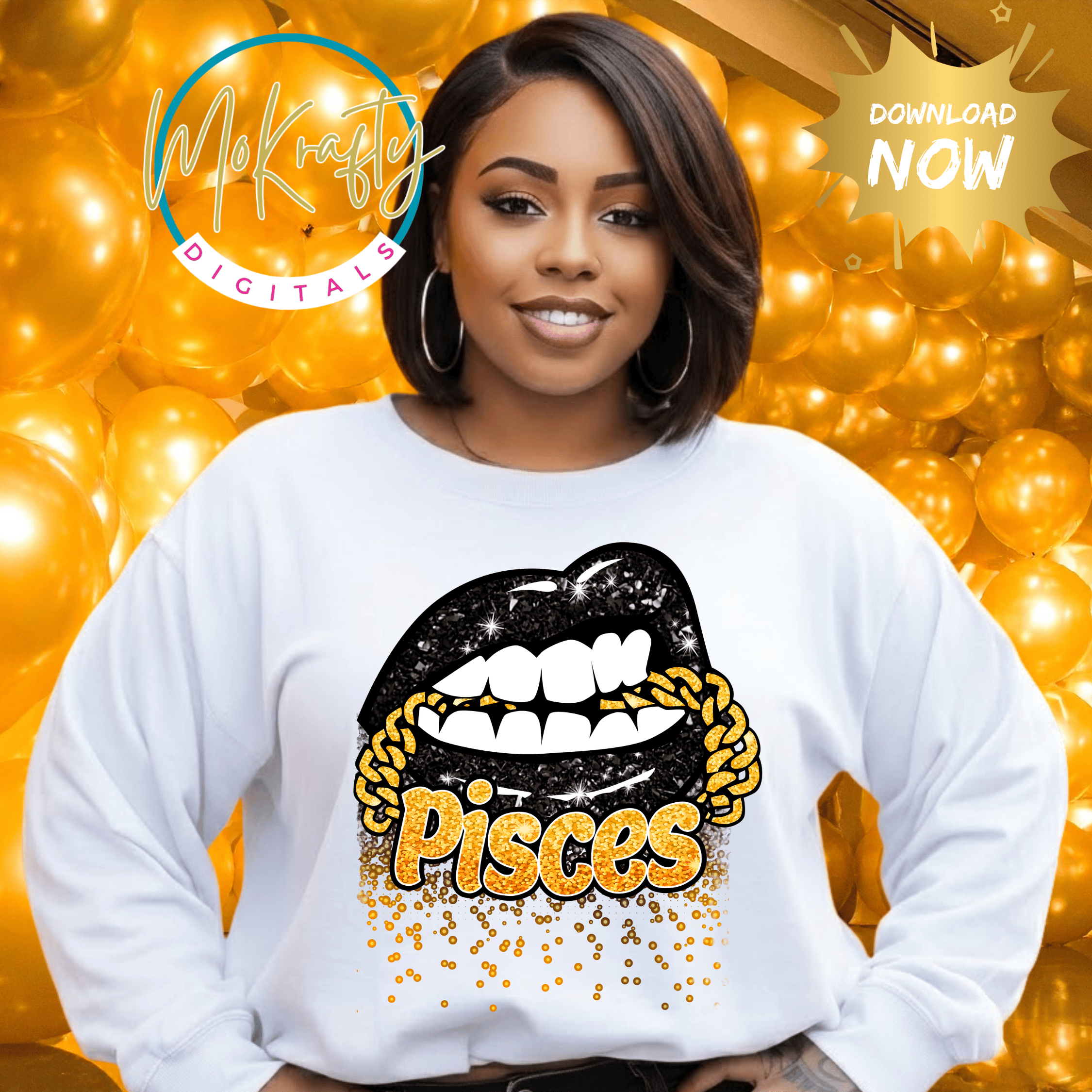 Pisces Lips | Gold Drip Zodiac Digital PNG - Payhip