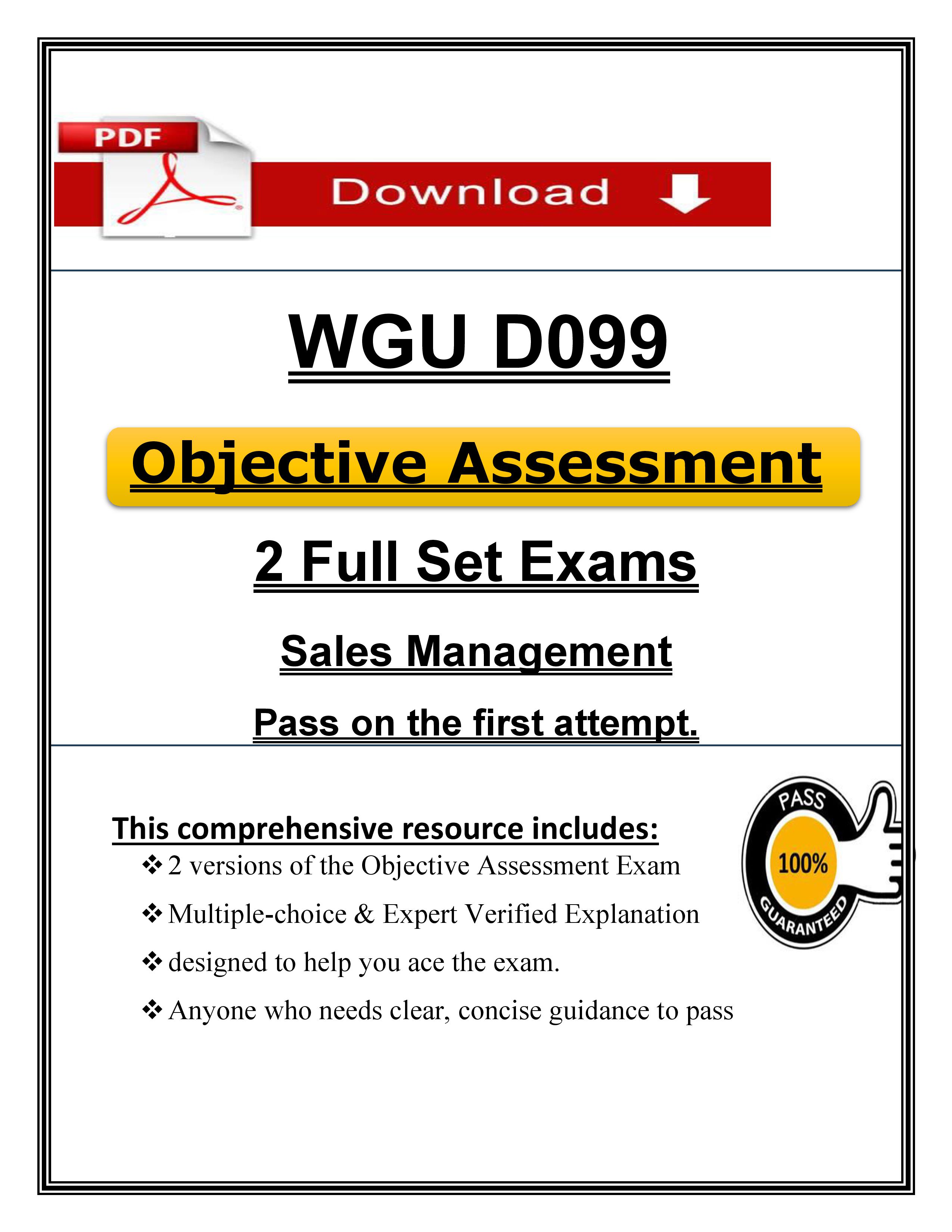 WGU D099 Objective Assessment (2 Full Exams) (2026) – Sales Management ...