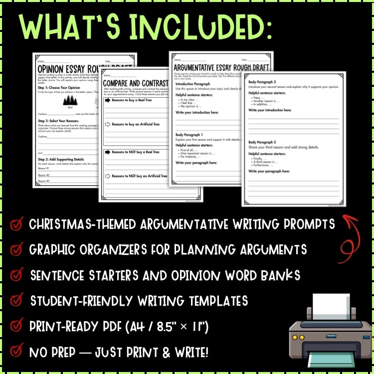 Argumentative Writing Christmas Prompts: Great Tree Debate Packet for ...