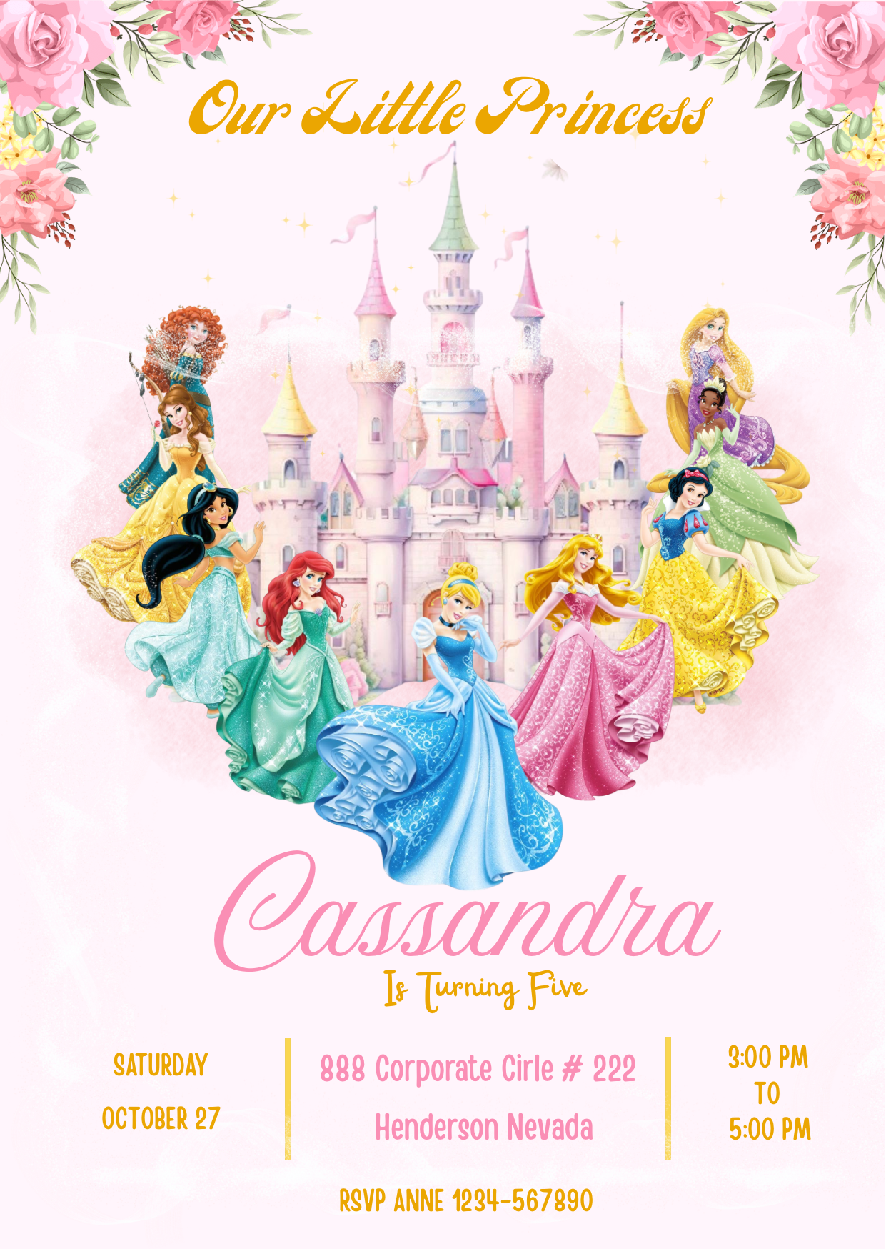 Editable Royal Princess Magical Birthday Party Invite | Canva Digital ...