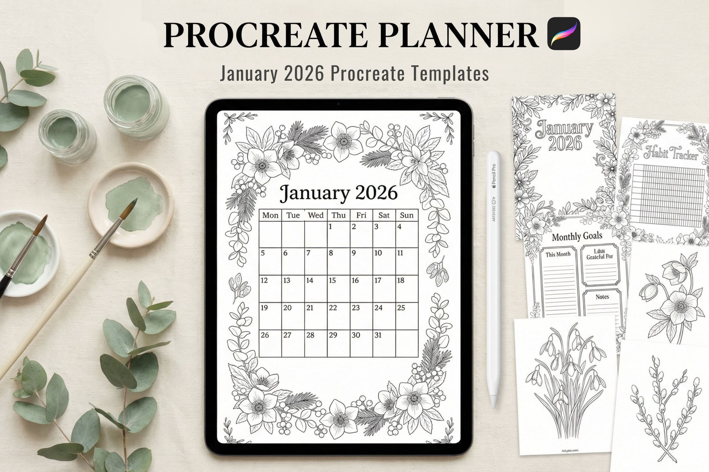 Paint Your Planner: January 2026 — Procreate & Digital Templates - Payhip