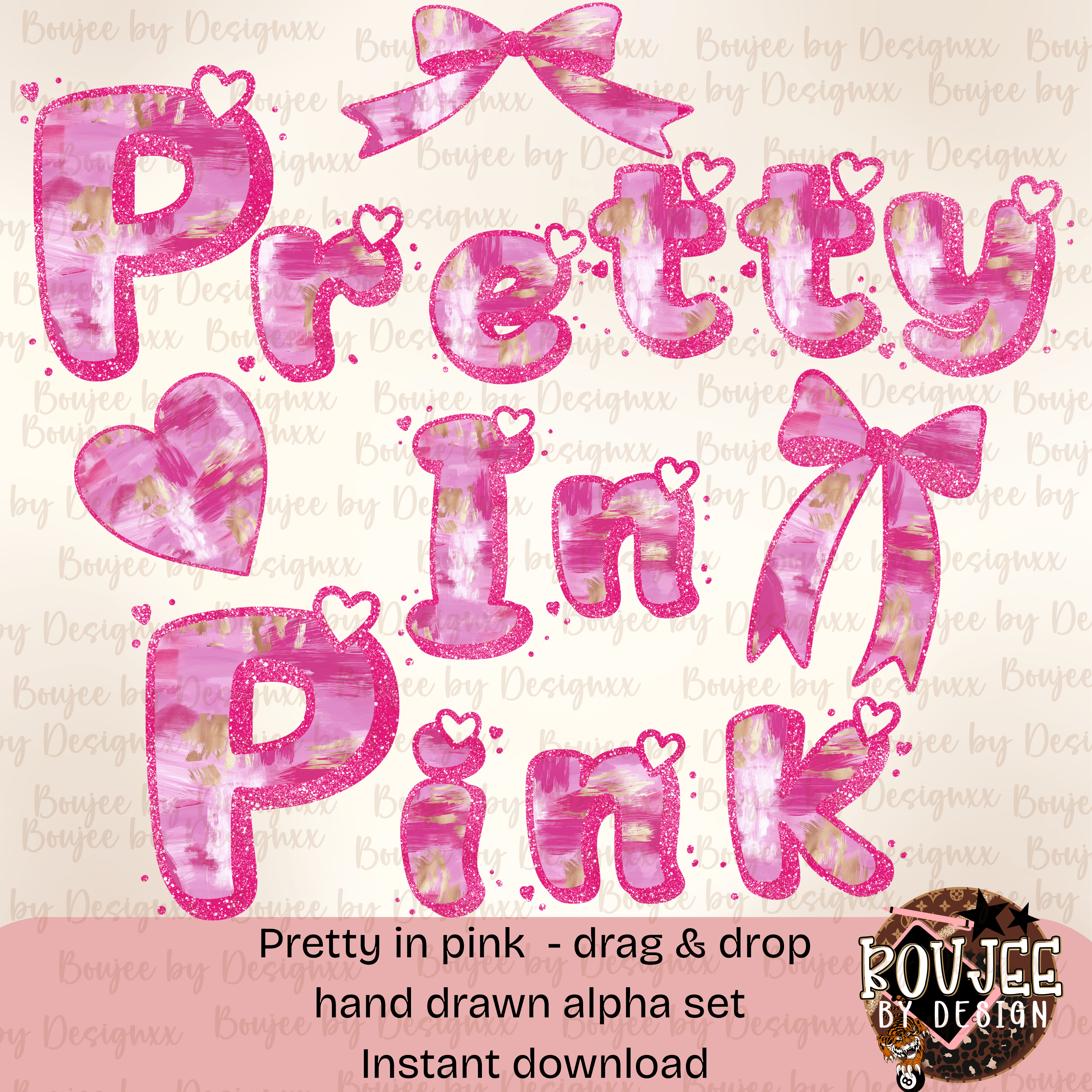 Pretty in Pink Hand Drawn Alpha Set | Pink Glitter Alphabet | Drag ...