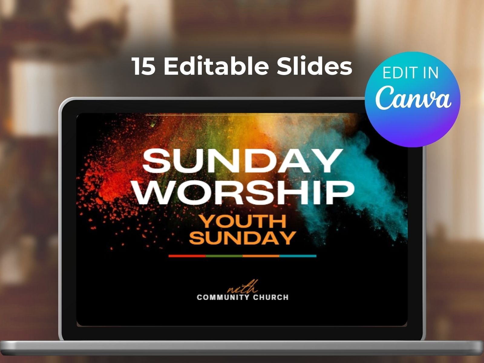 Modern Church Worship Presentation Slides – 15 Editable Canva Slides