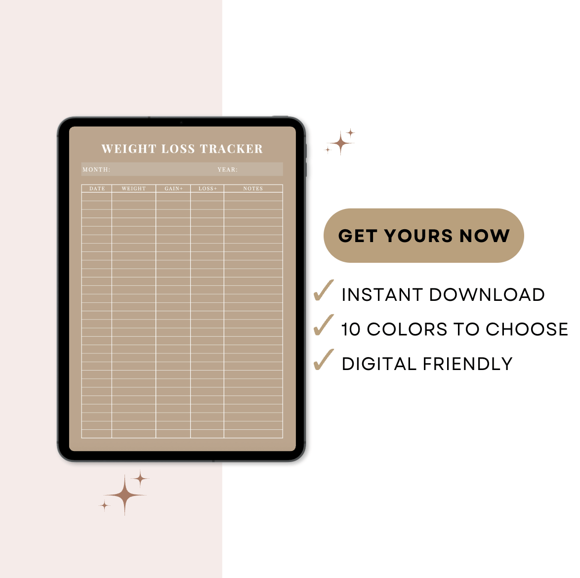 Printable Weight Loss Tracker | Simple Monthly Weight Log PDF - Payhip