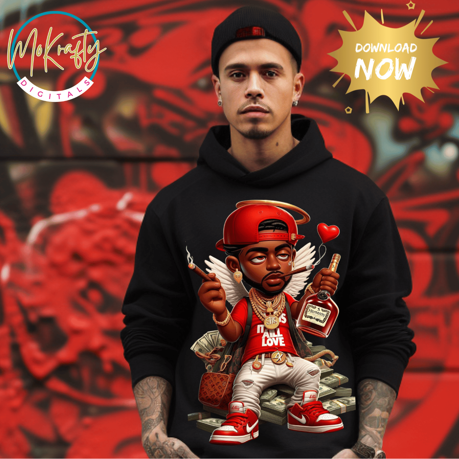 Urban Cupid Valentine PNG | Black Male Angel Streetwear Love Design ...