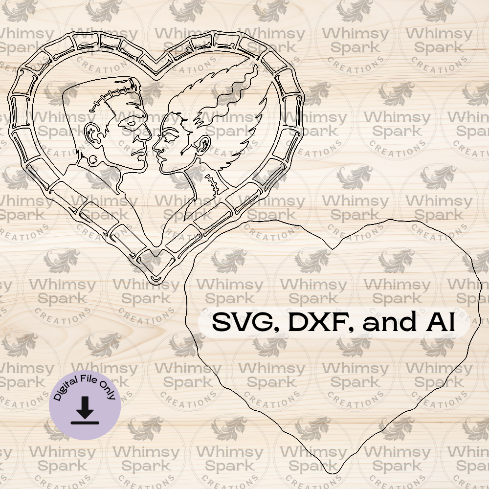 Gothic Frankenstein Couple Heart SVG Dark Romance Laser Cut File Horror ...