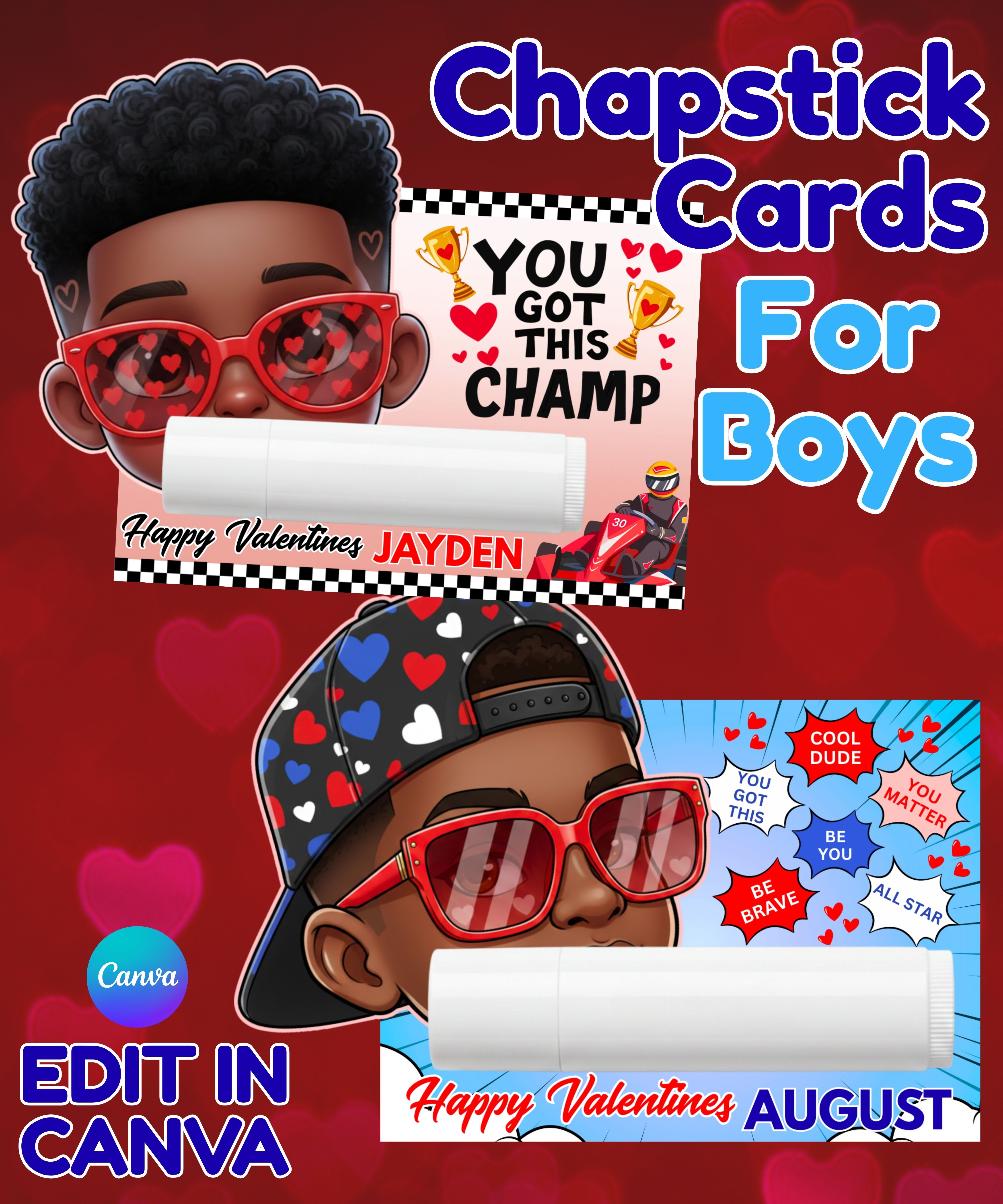 Chapstick Valentine Cards for Boys | Editable Canva Valentine Template ...