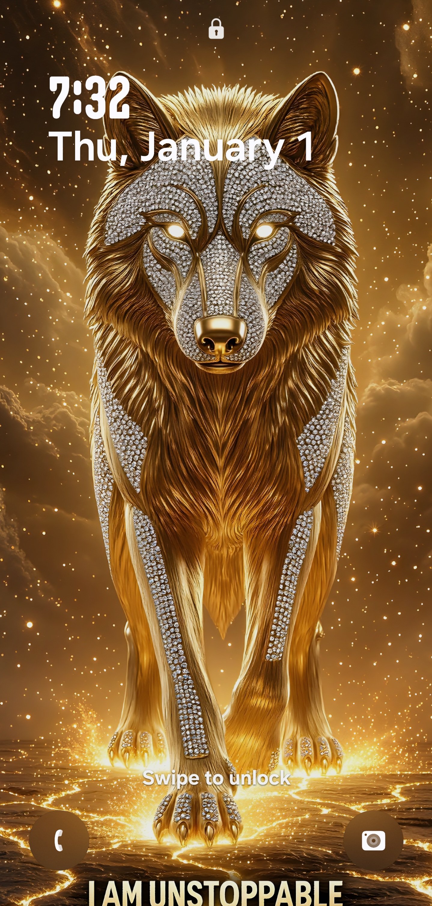 I Am Unstoppable – Golden Wolf of Power | 8K Phone Wallpaper - Payhip