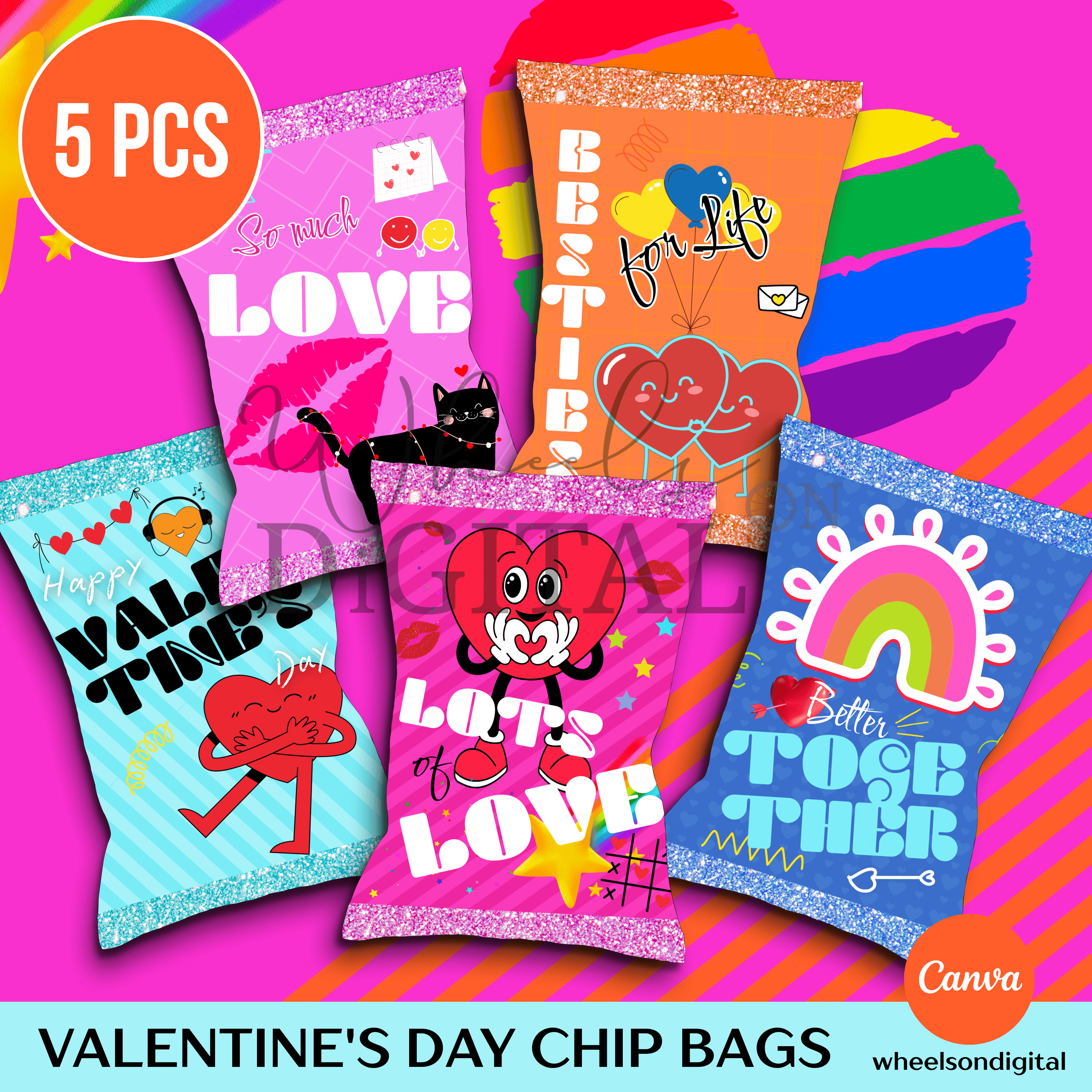 Neon Valentines Chip Bag Template, Printable Valentines Chip bag ...
