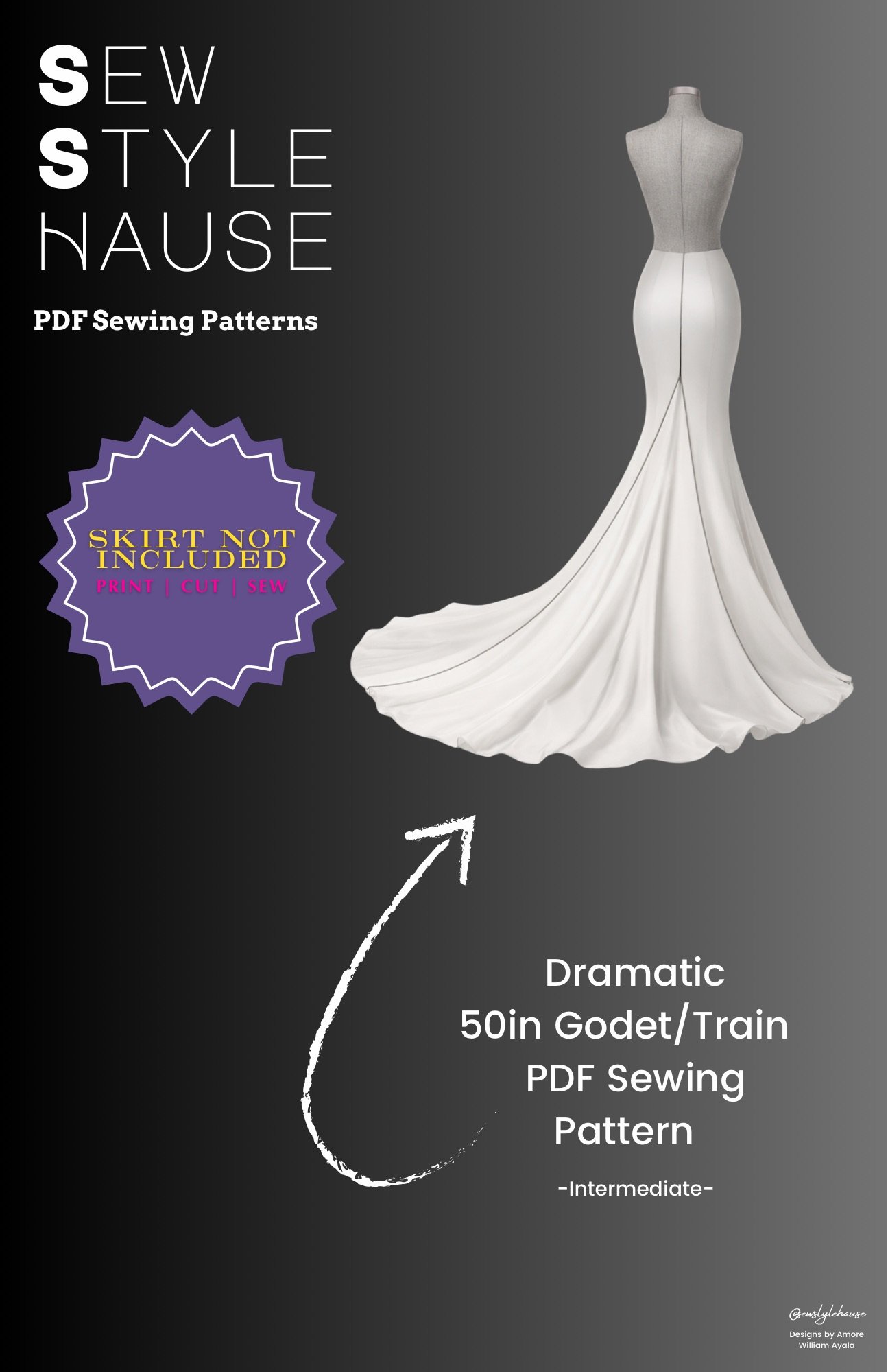Dramatic 50in Train/Godet PDF Sewing Pattern - Payhip