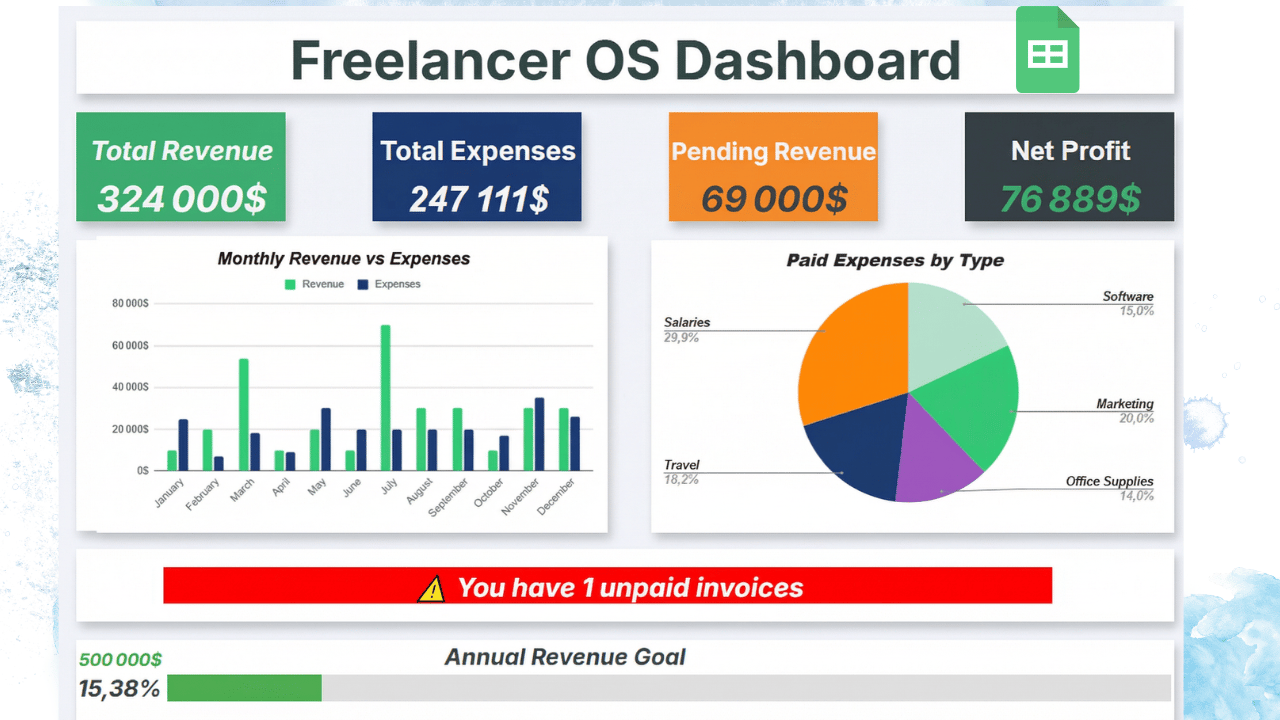 Freelance Income Tracker | Free Google Sheets 🚀