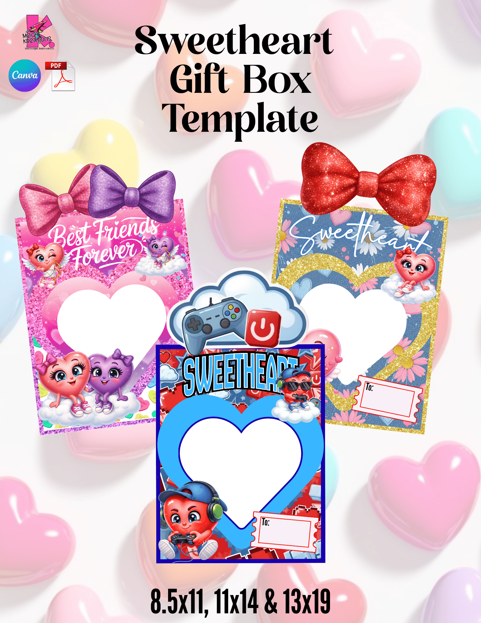 3 Sizes- Sweetheart Gift Box Template Bundle - Payhip