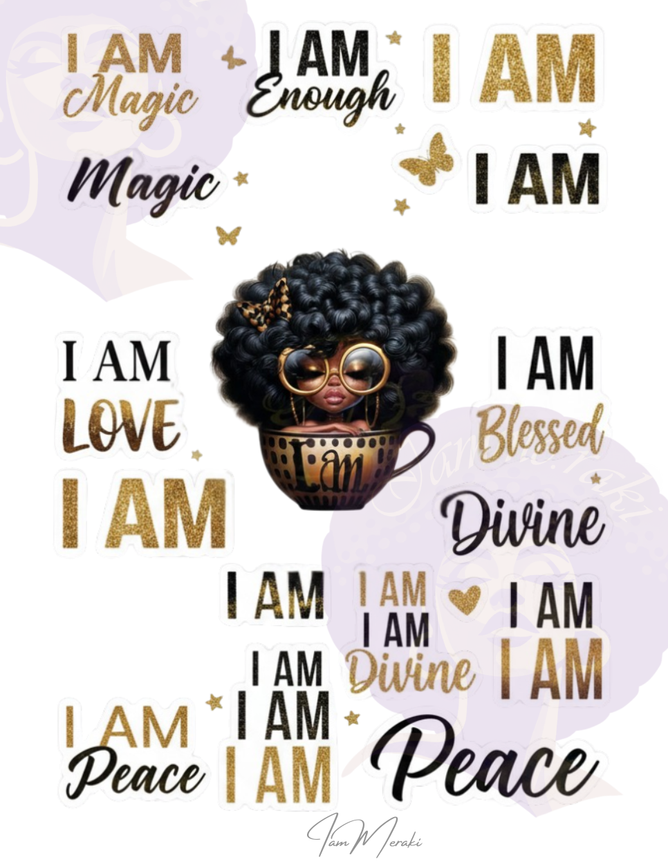 I Am Tea Black/purple Sticker Sheet - Payhip